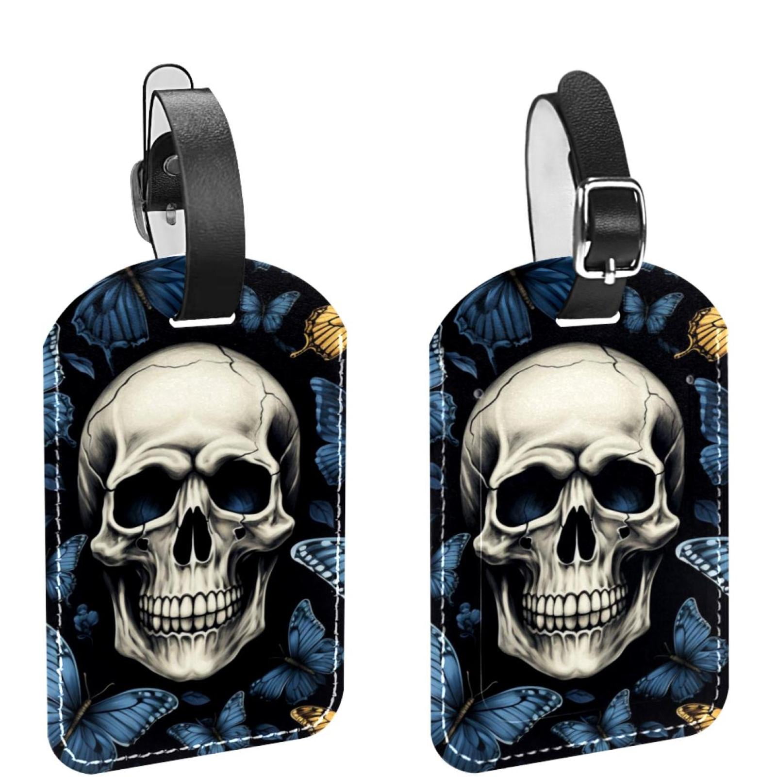 Square 2Pack PU Leather Skull Butterfly Cruise Luggage Tag with Privacy ...
