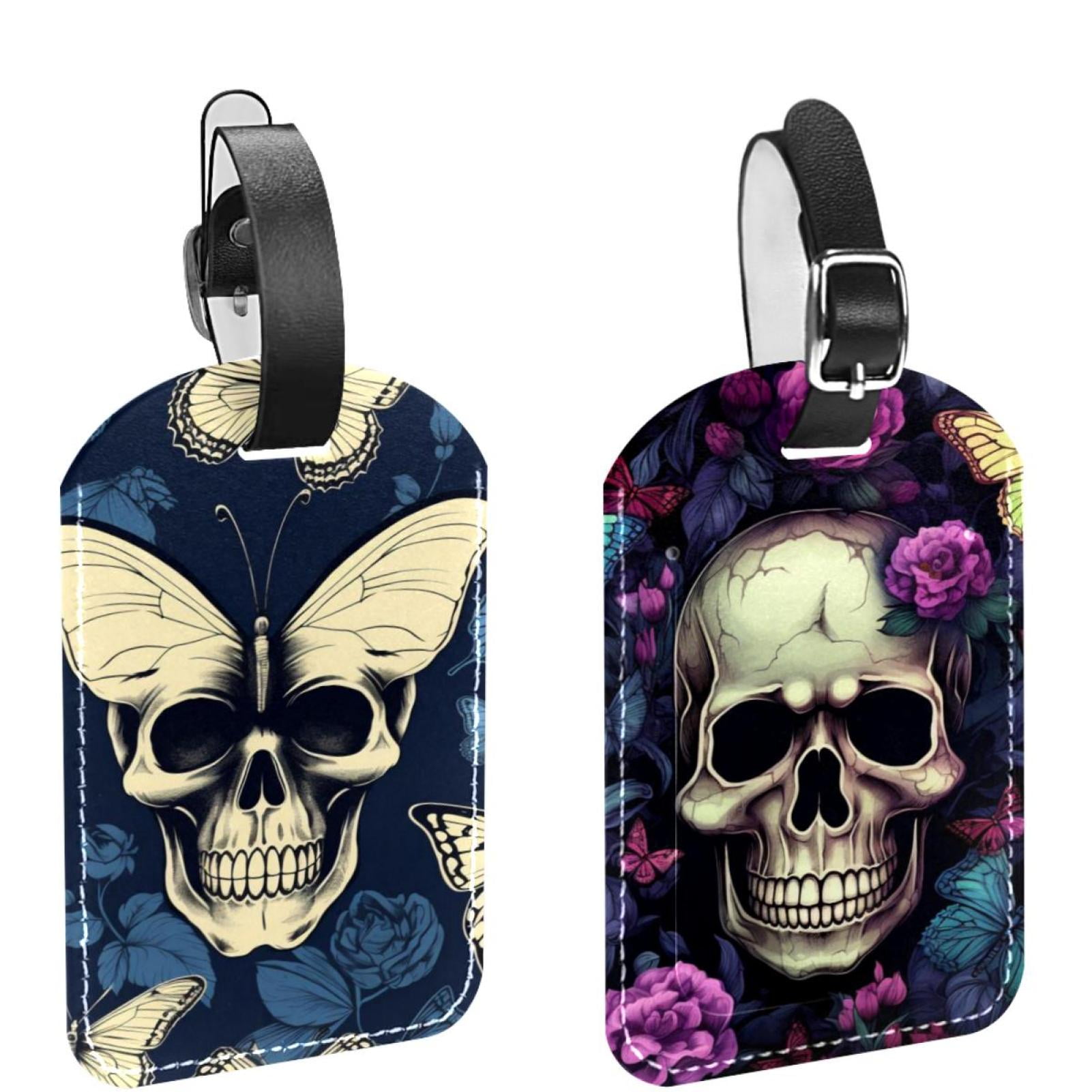 Square 2Pack PU Leather Skull Butterfly Cruise Luggage Tag with Privacy ...