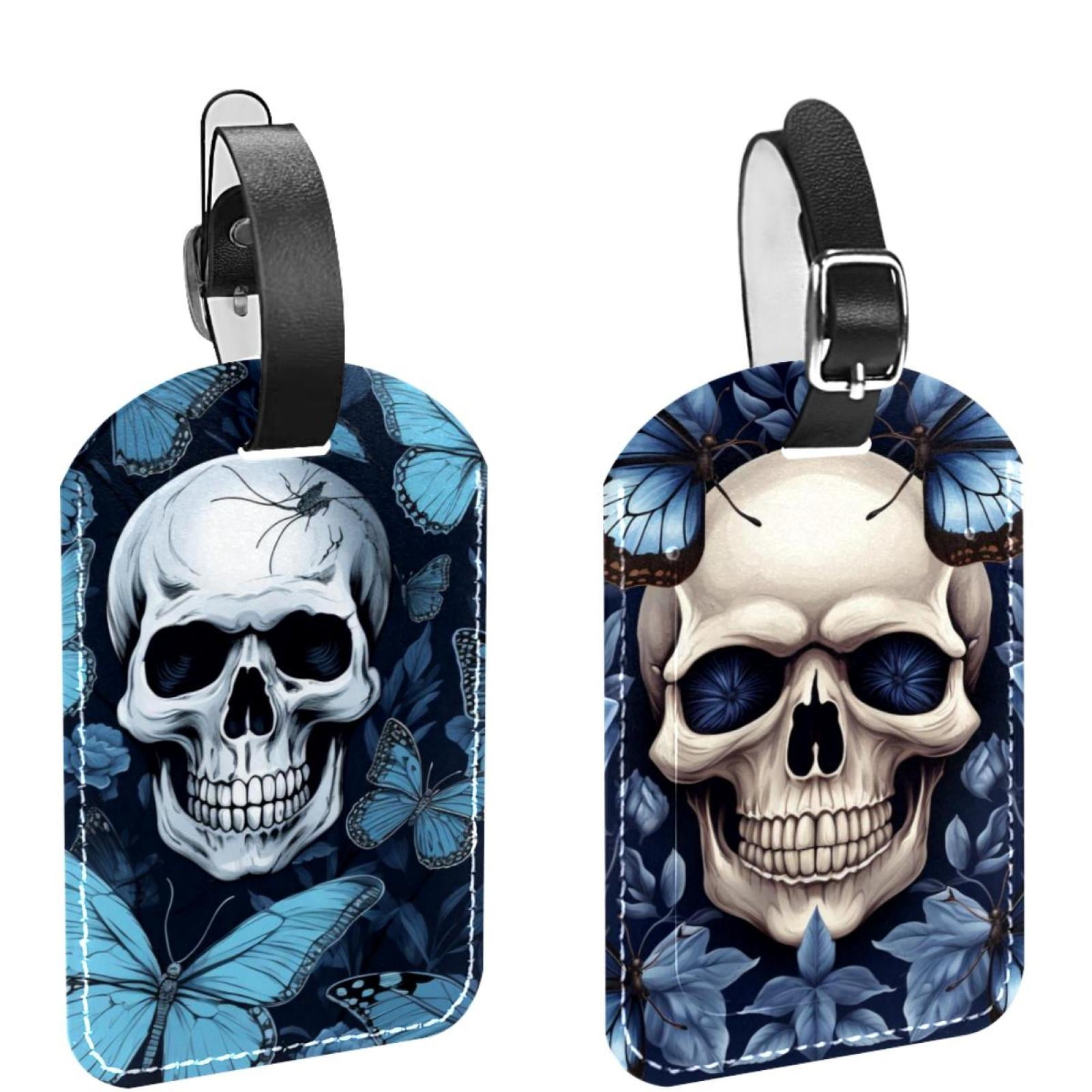 Square 2Pack PU Leather Skull Butterfly Cruise Luggage Tag with Privacy ...