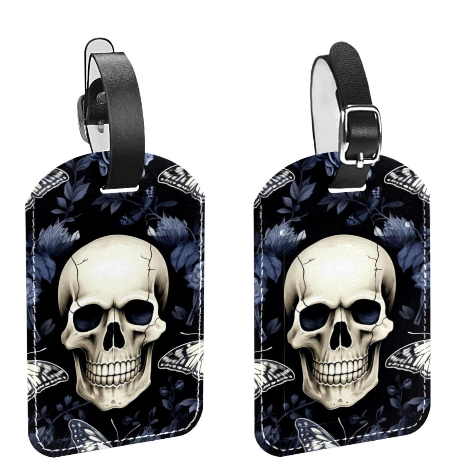 Square 2Pack PU Leather Skull Butterfly Cruise Luggage Tag with Privacy ...