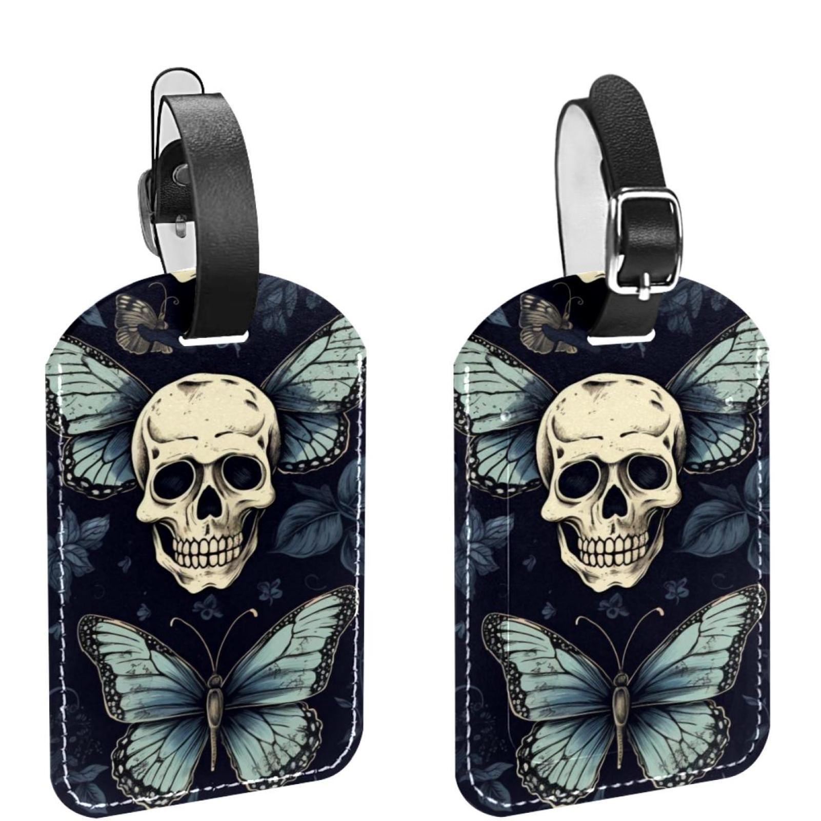 Square 2Pack PU Leather Skull Butterfly Cruise Luggage Tag with Privacy ...