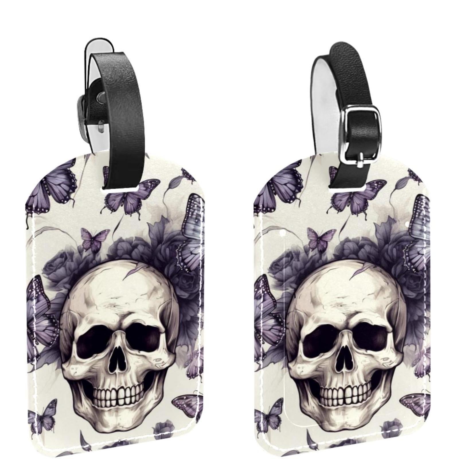 Square 2Pack PU Leather Skull Butterfly Cruise Luggage Tag with Privacy ...