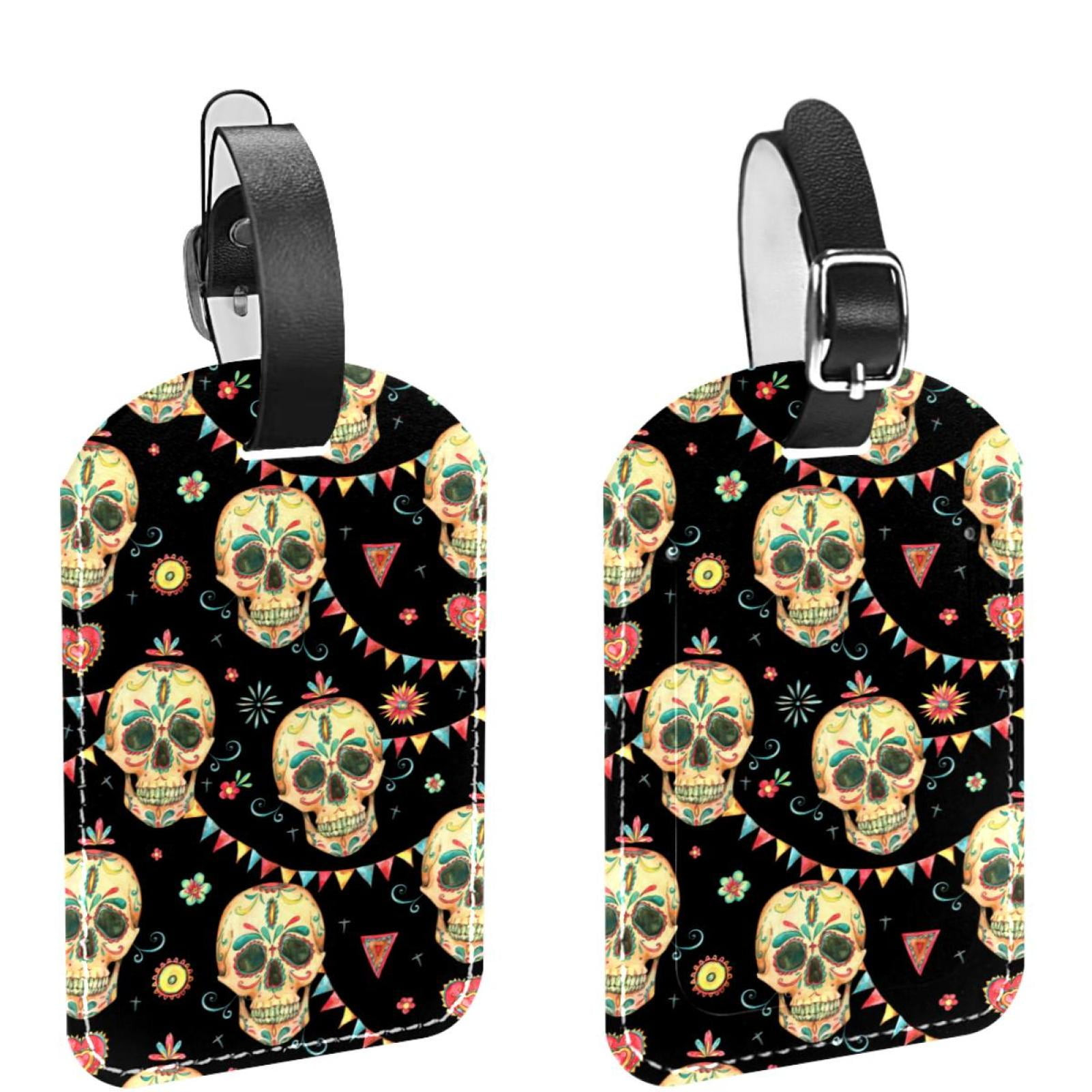Square 2Pack PU Leather Skull Cruise Luggage Tag with Privacy Cover and ...