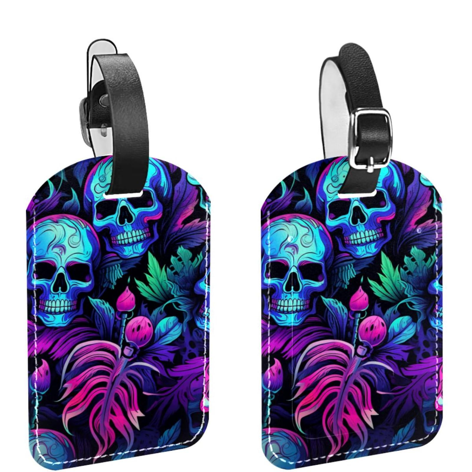 Square 2Pack PU Leather Skull Cruise Luggage Tag with Privacy Cover and ...