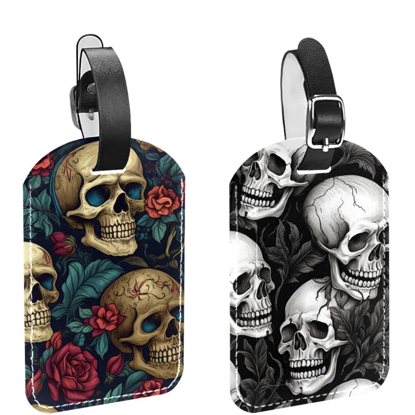 Square 2Pack PU Leather Skull Cruise Luggage Tag with Privacy Cover and ...