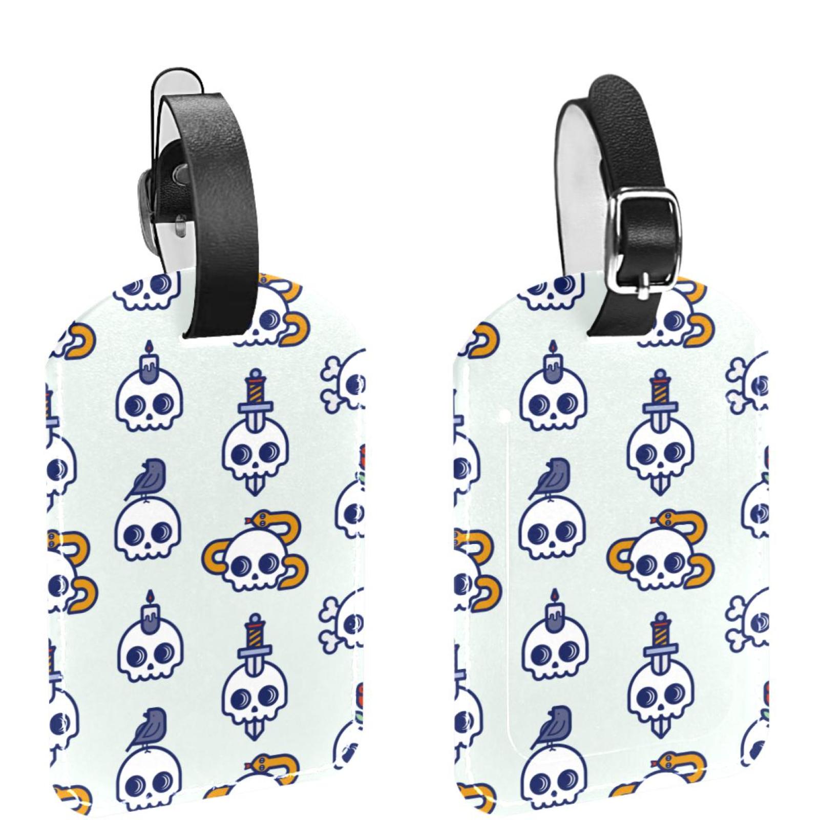 Square 2Pack PU Leather Skull Cruise Luggage Tag with Privacy Cover and ...