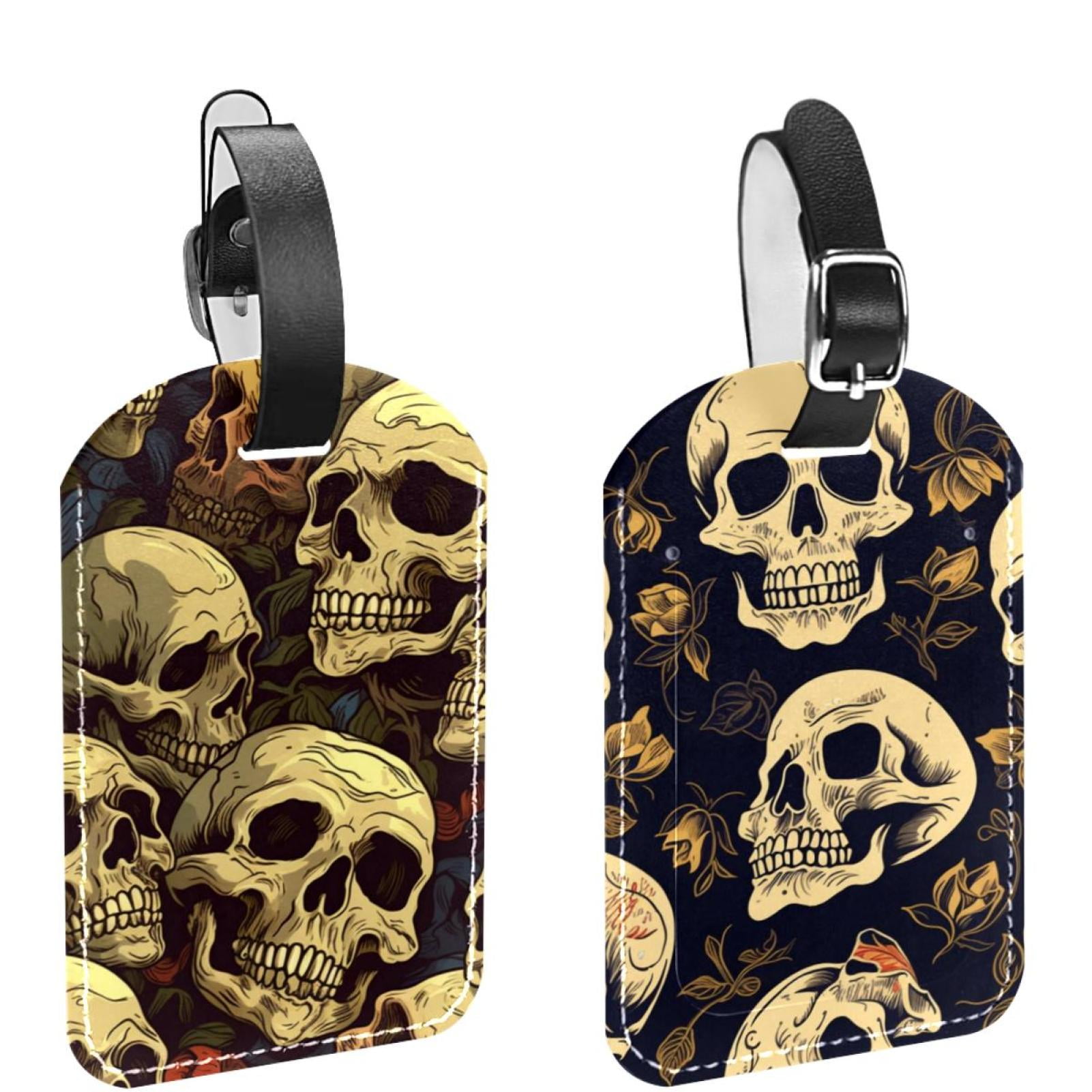 Square 2Pack PU Leather Skull Cruise Luggage Tag with Privacy Cover and Name ID Tag for Travel ...