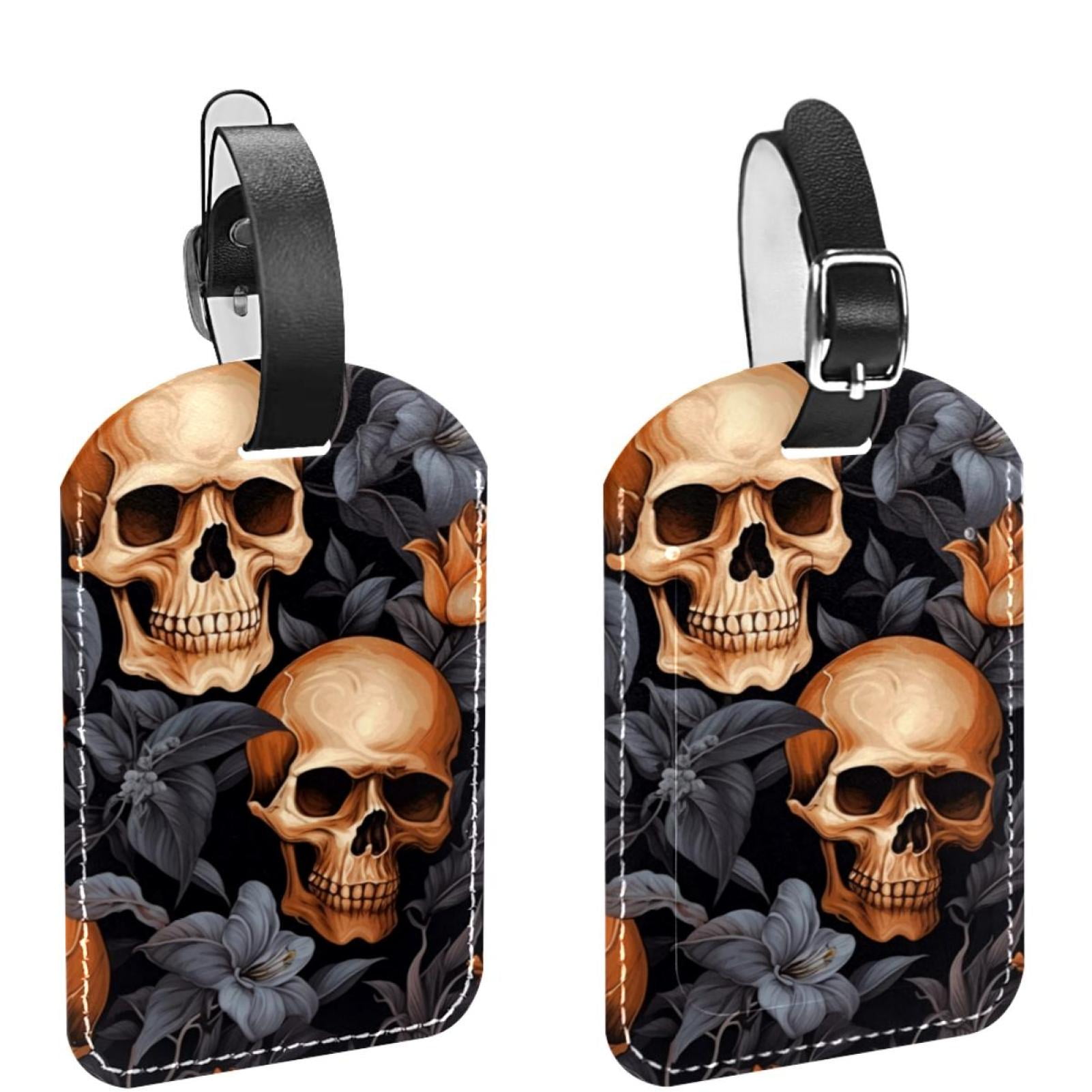 Square 2Pack PU Leather Skull Cruise Luggage Tag with Privacy Cover and Name ID Tag for Travel ...