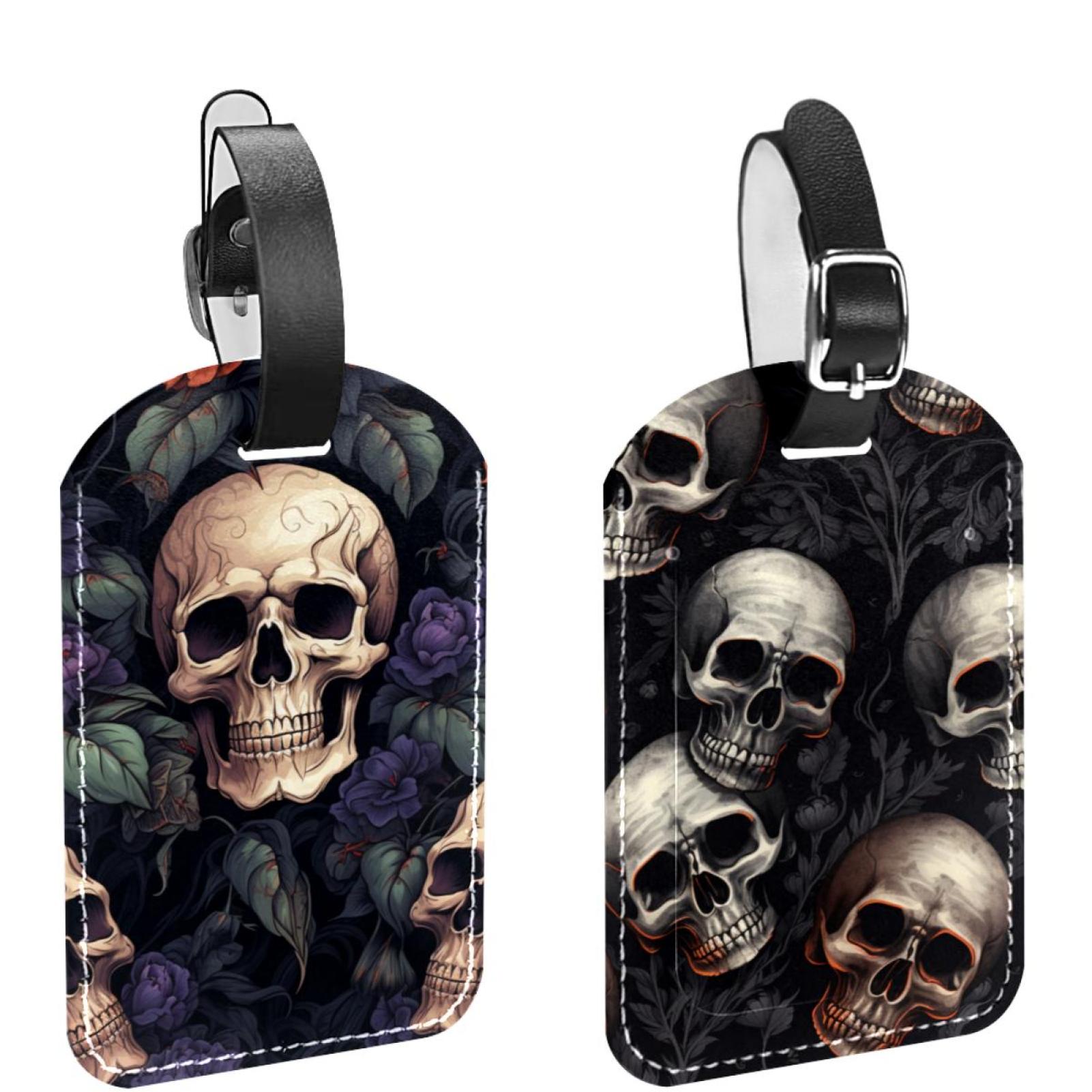 Square 2Pack PU Leather Skull Cruise Luggage Tag with Privacy Cover and ...