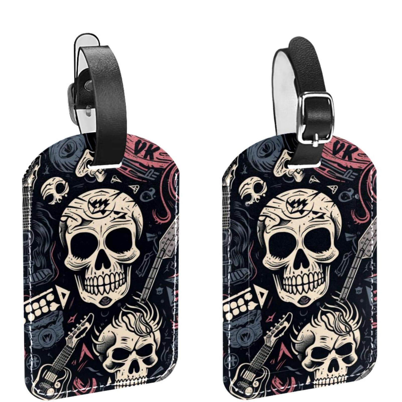 Square 2Pack PU Leather Skull Cruise Luggage Tag with Privacy Cover and ...