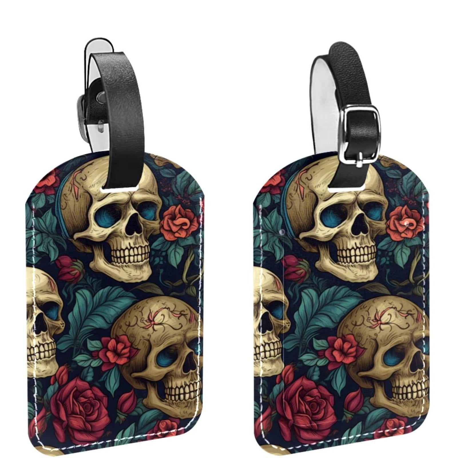 Square 2Pack PU Leather Skull Cruise Luggage Tag with Privacy Cover and ...