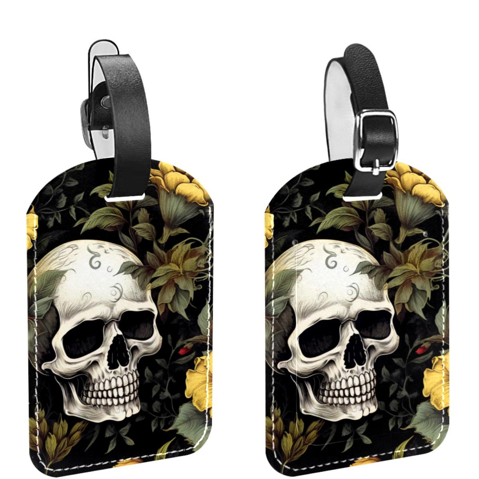 Square 2Pack PU Leather Skull Cruise Luggage Tag with Privacy Cover and ...