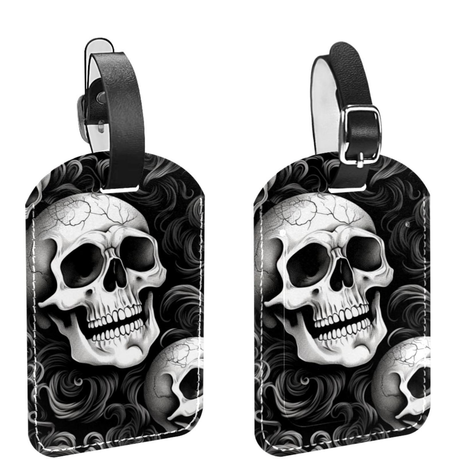 Square 2Pack PU Leather Skull Cruise Luggage Tag with Privacy Cover and ...