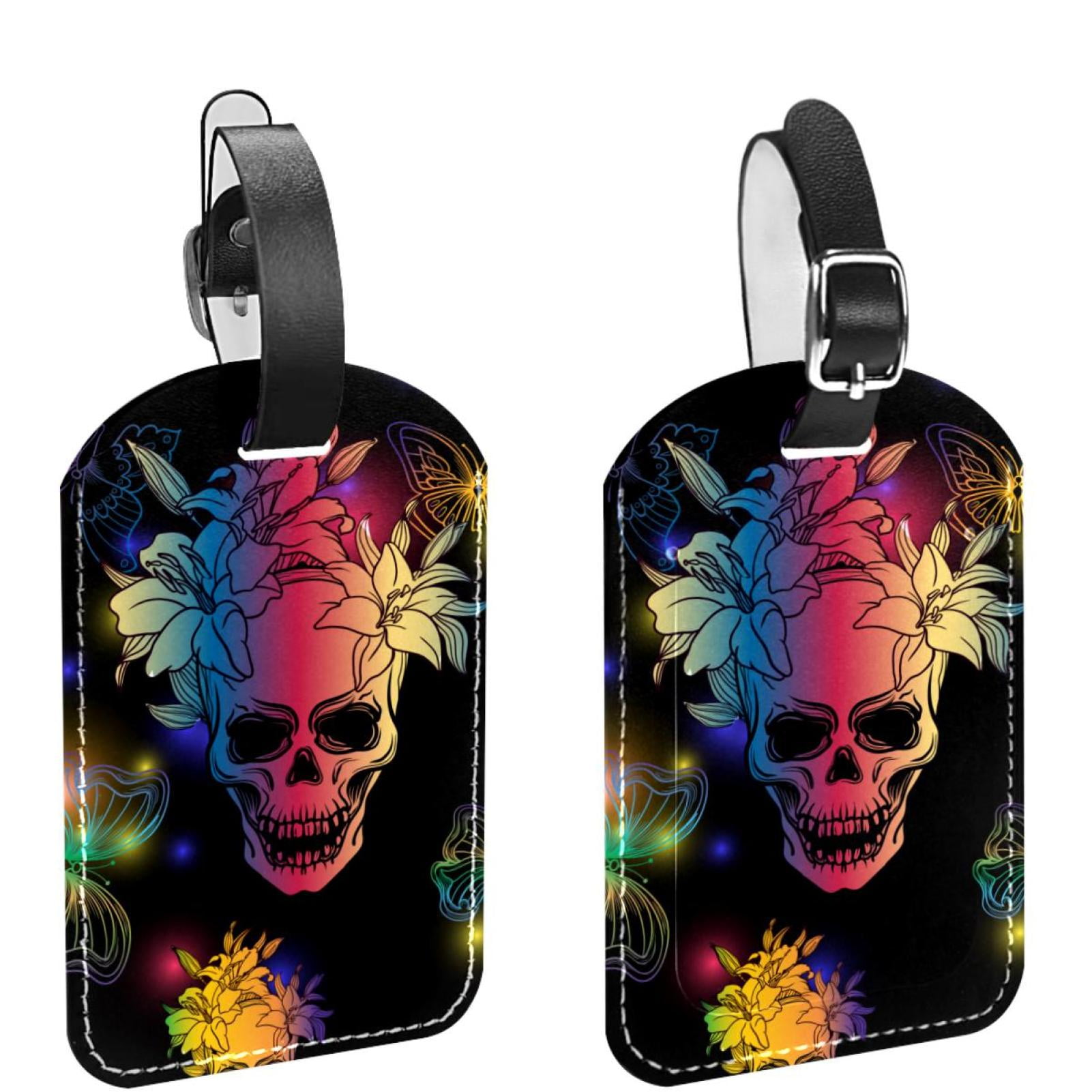Square 2Pack PU Leather Skull Cruise Luggage Tag with Privacy Cover and ...