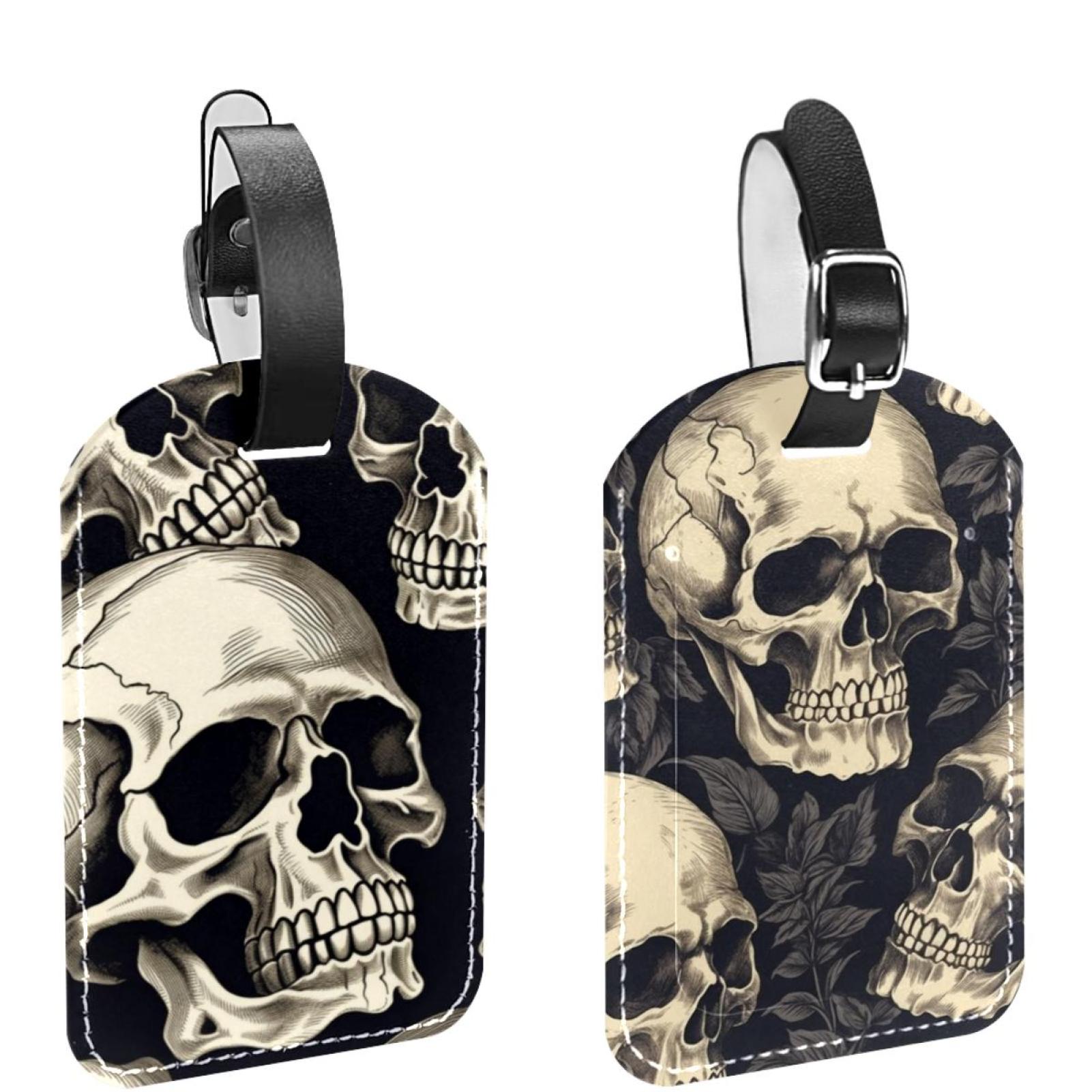 Square 2Pack PU Leather Skull Cruise Luggage Tag with Privacy Cover and ...