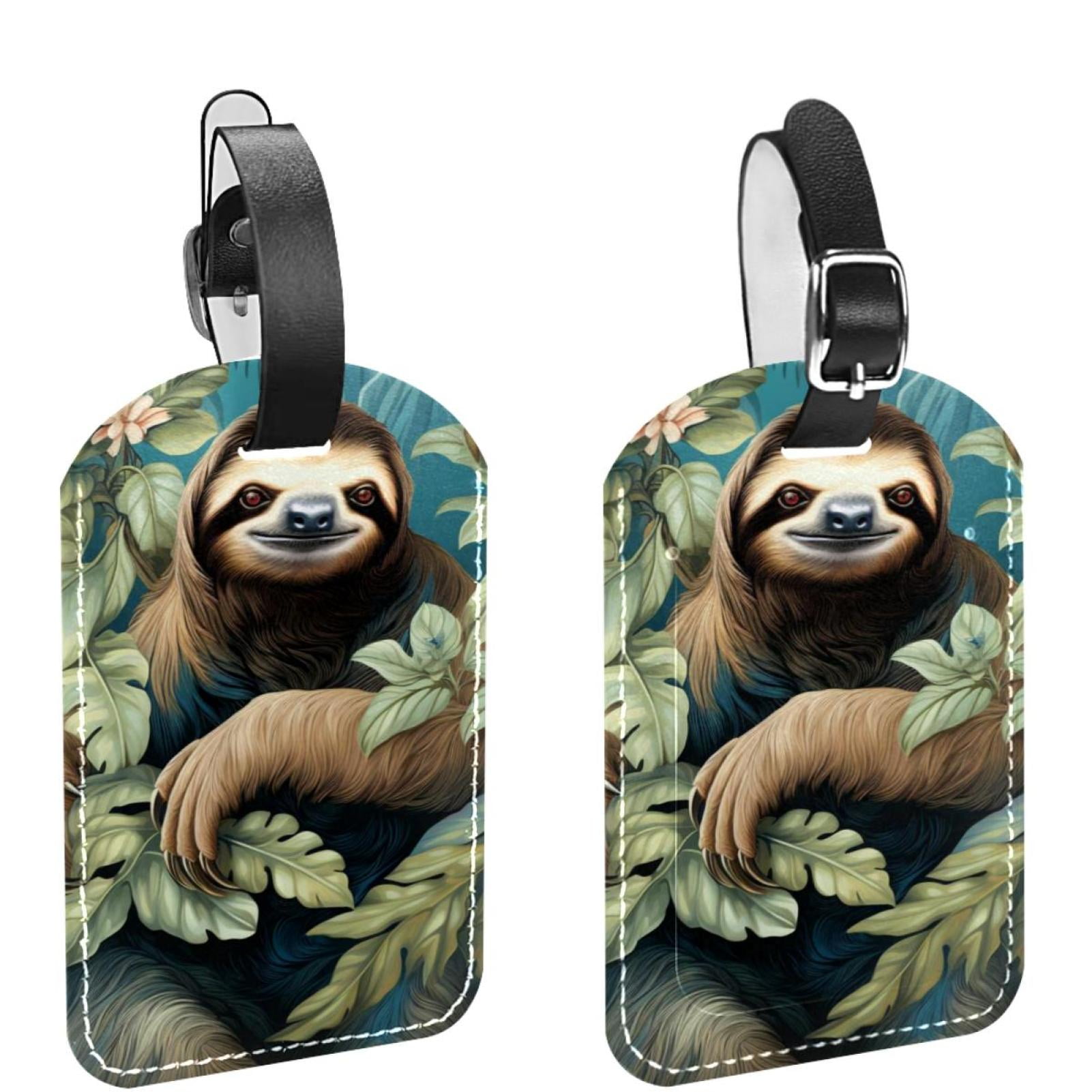 Square 2Pack PU Leather Sloth Cruise Luggage Tag with Privacy Cover and ...