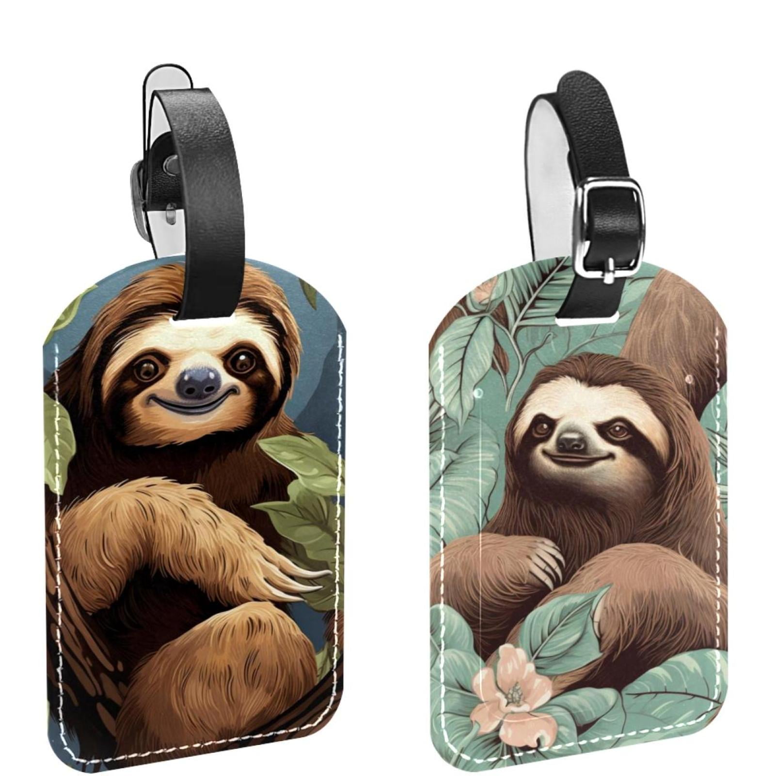 Square 2Pack PU Leather Sloth Cruise Luggage Tag with Privacy Cover and ...