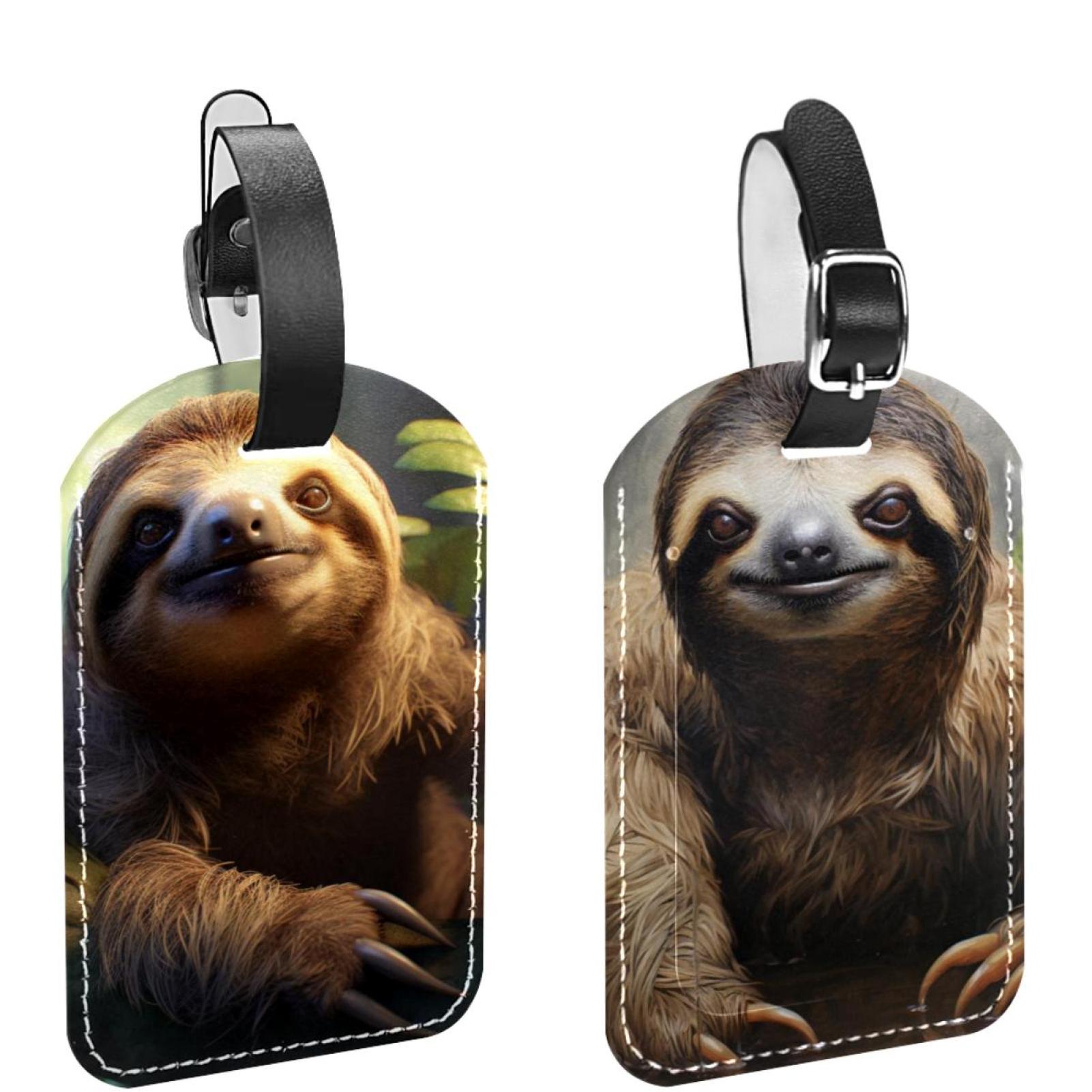 Square 2Pack PU Leather Sloth Cruise Luggage Tag with Privacy Cover and ...