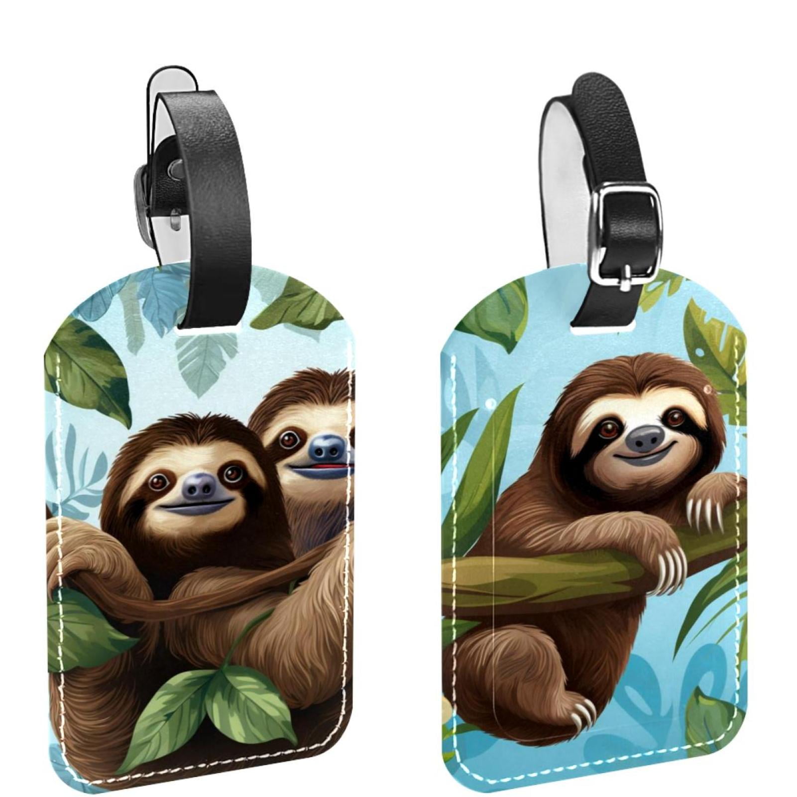 Square 2Pack PU Leather Sloth Cruise Luggage Tag with Privacy Cover and ...