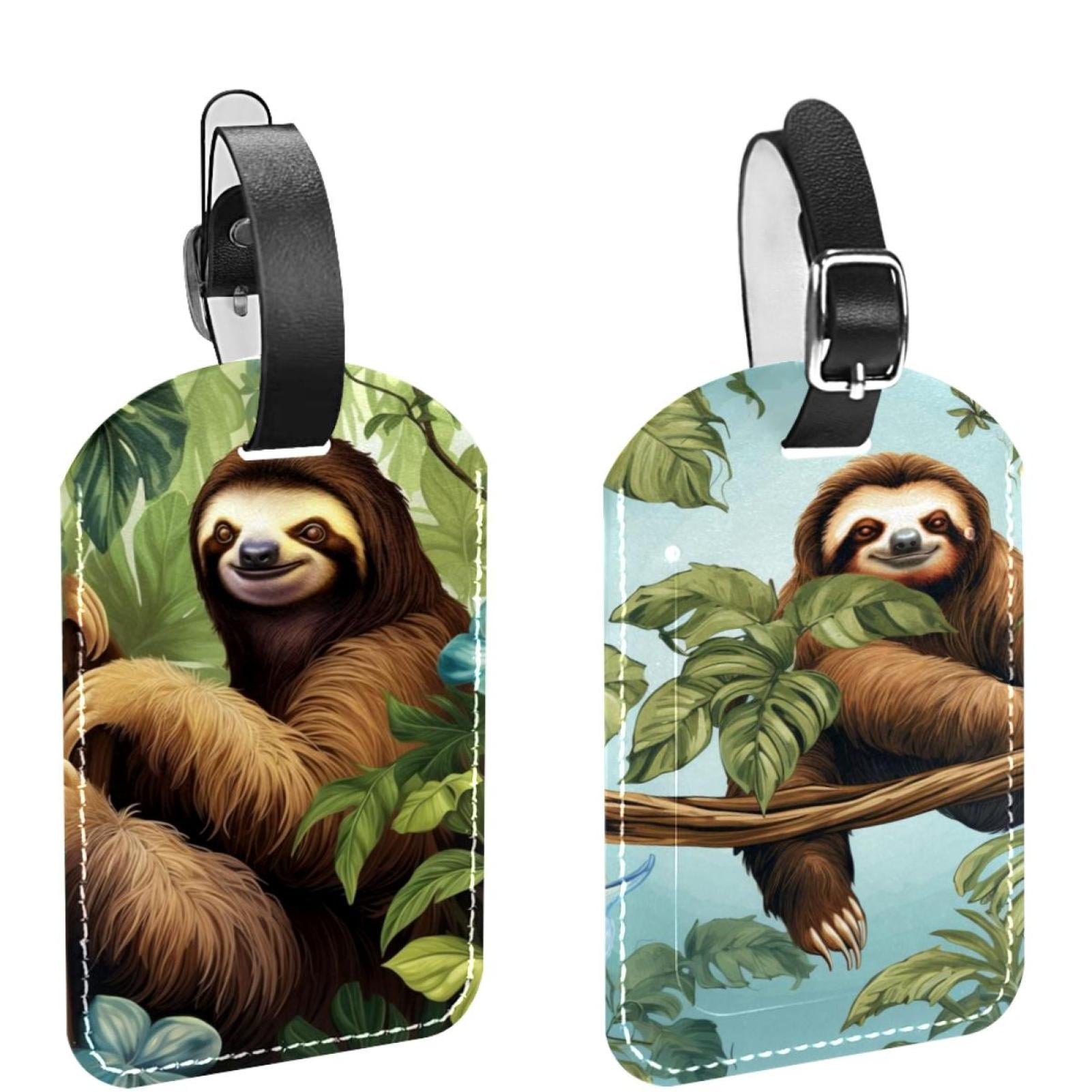 Square 2Pack PU Leather Sloth Cruise Luggage Tag with Privacy Cover and ...