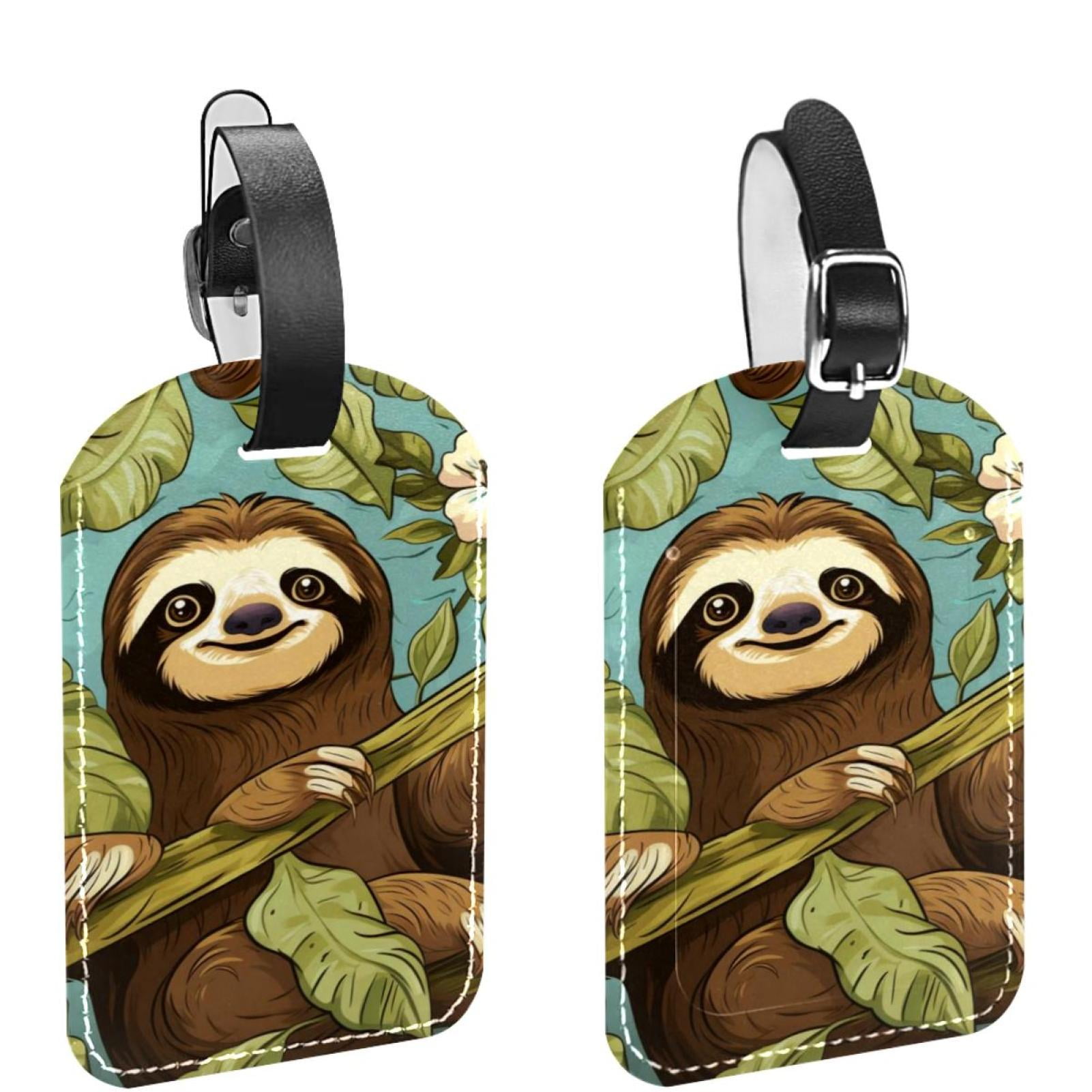 Square 2Pack PU Leather Sloth Cruise Luggage Tag with Privacy Cover and ...