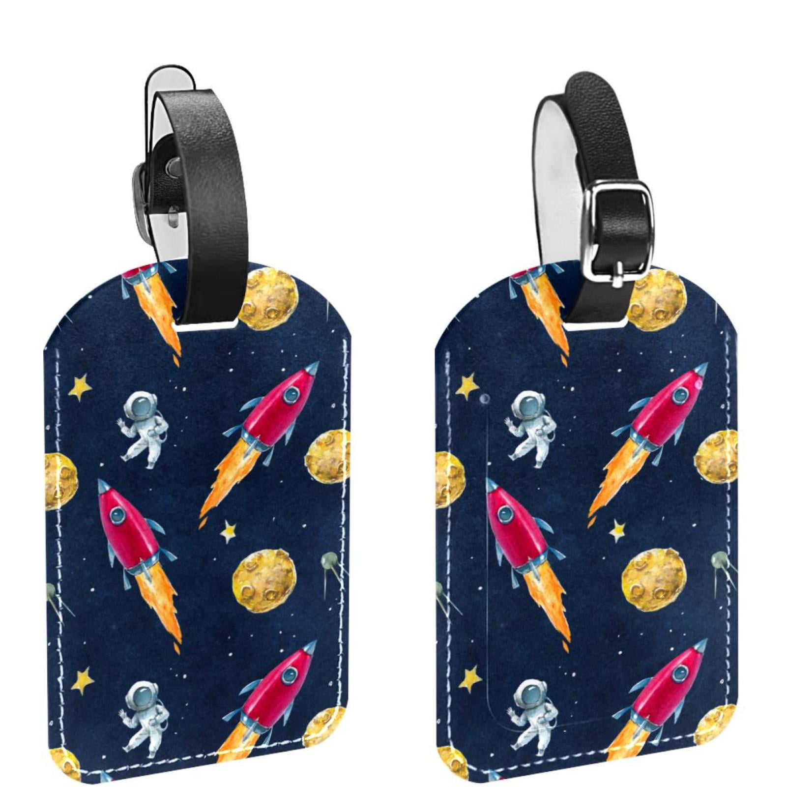 Square 2Pack PU Leather Space Planets Astronaut Cruise Luggage Tag with ...