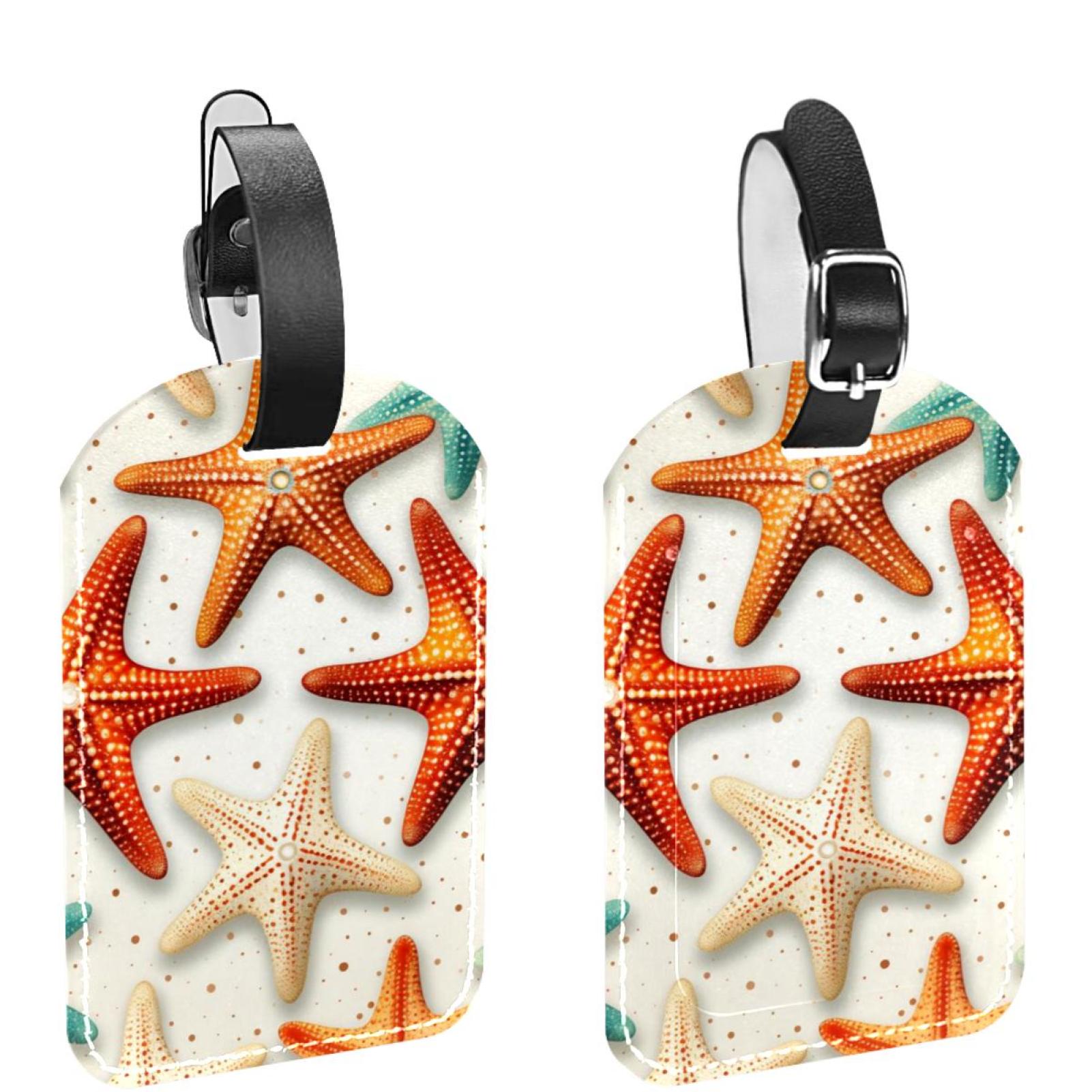 Square 2Pack PU Leather Starfish Cruise Luggage Tag with Privacy Cover ...