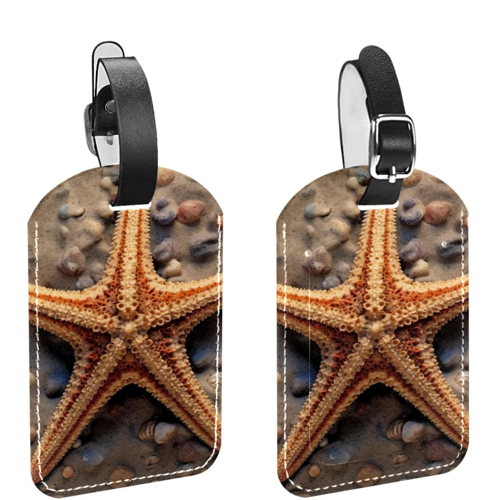 Square 2Pack PU Leather Starfish Cruise Luggage Tag with Privacy Cover ...