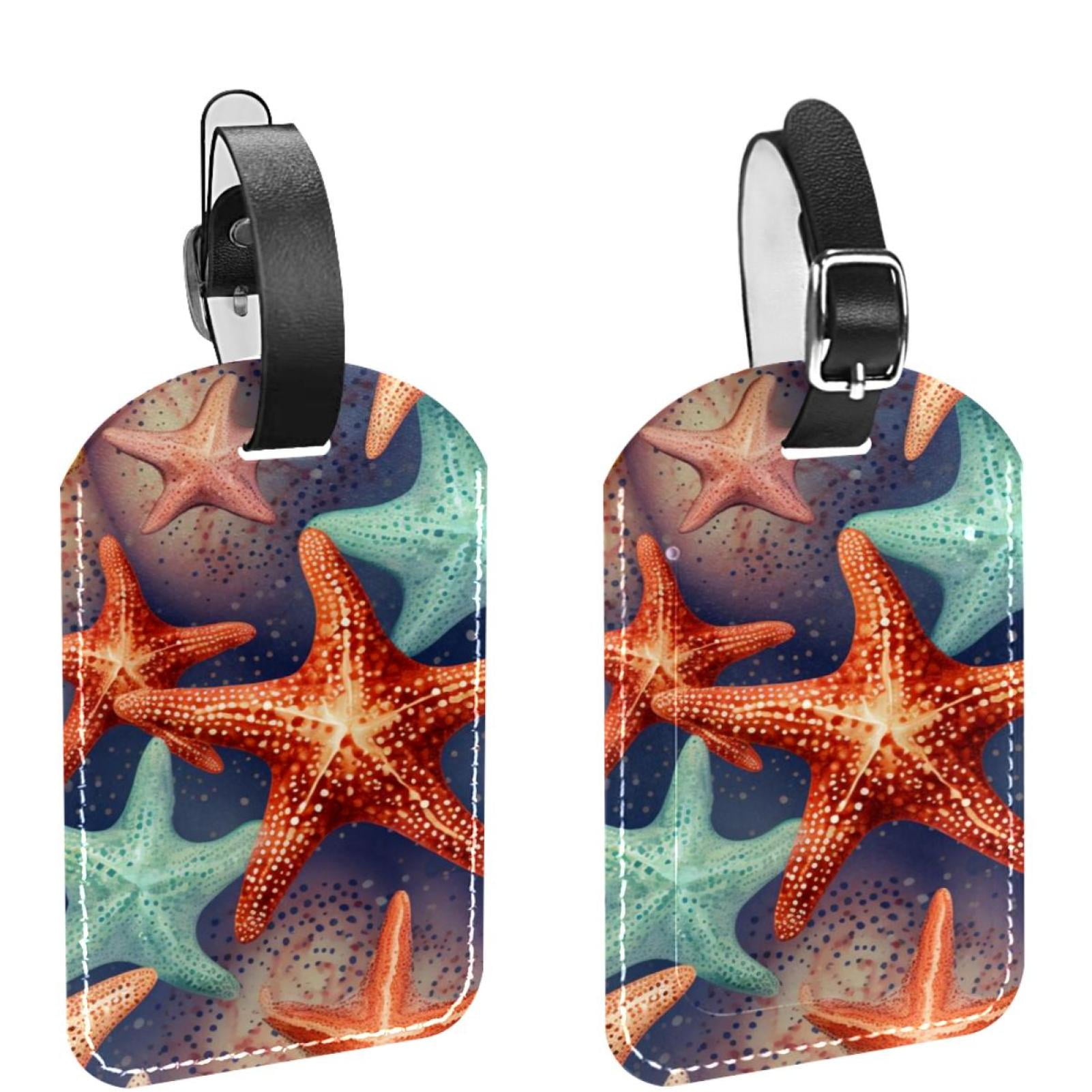 Square 2Pack PU Leather Starfish Cruise Luggage Tag with Privacy Cover ...