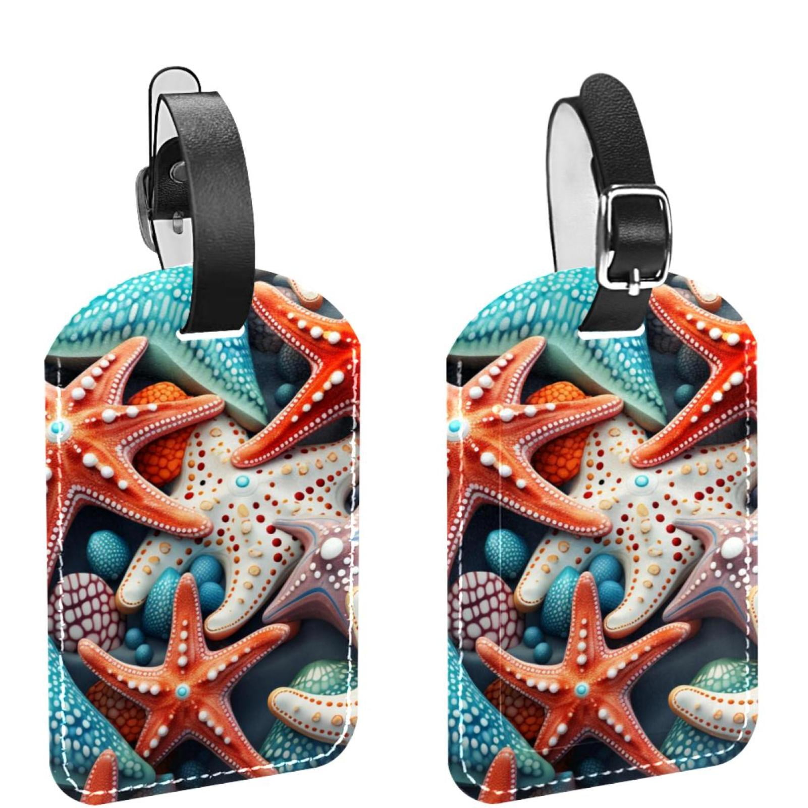 Square 2Pack PU Leather Starfish Cruise Luggage Tag with Privacy Cover ...