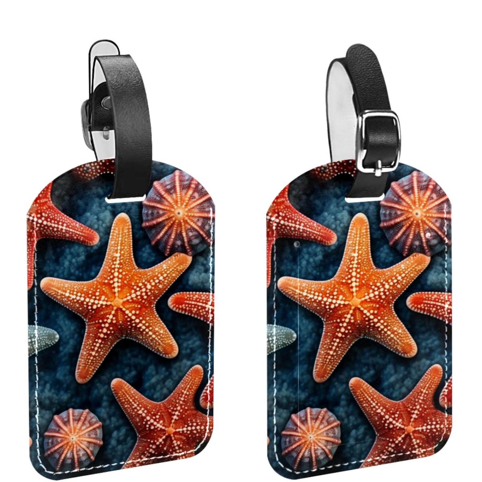 Square 2Pack PU Leather Starfish Cruise Luggage Tag with Privacy Cover ...