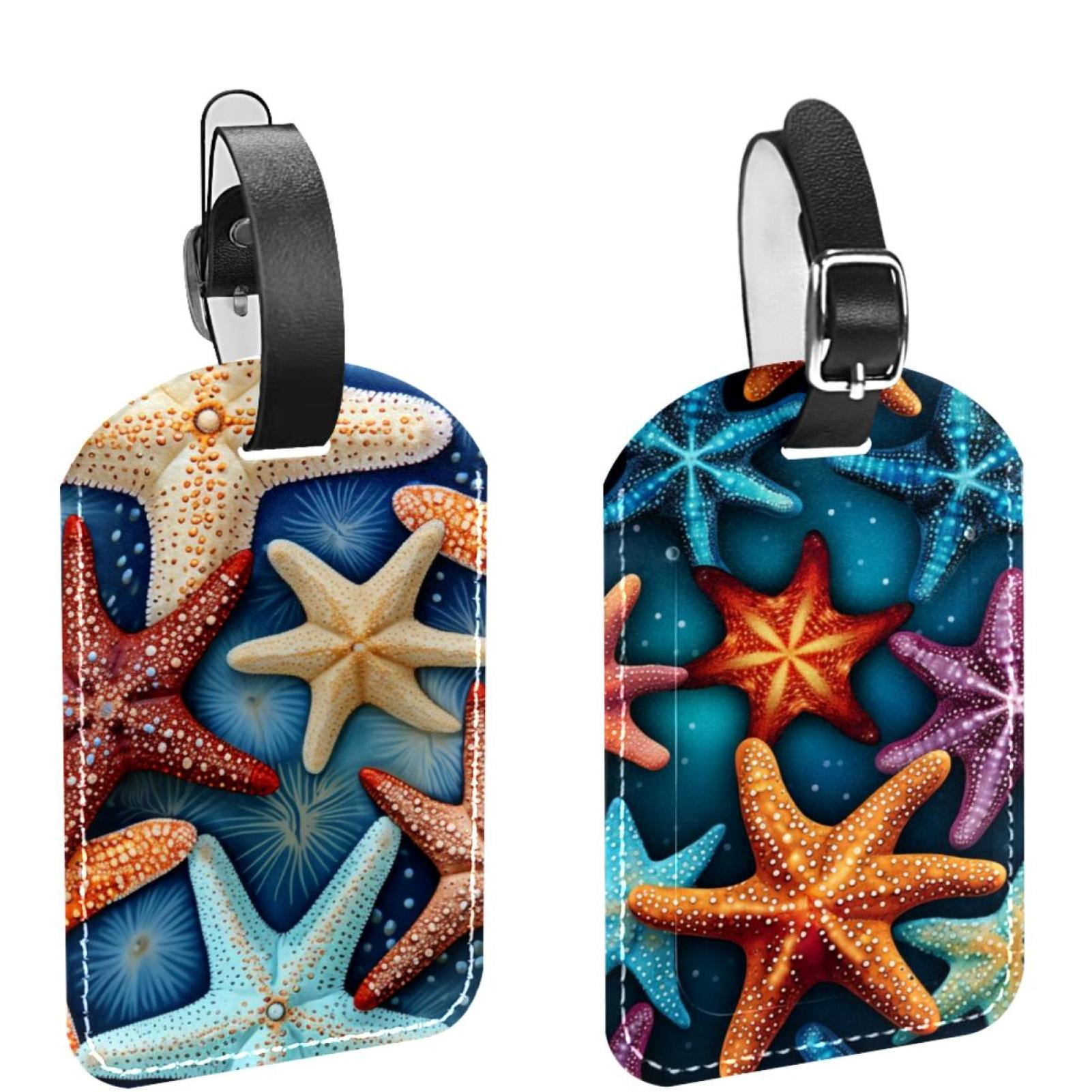 Square 2Pack PU Leather Starfish Cruise Luggage Tag with Privacy Cover ...