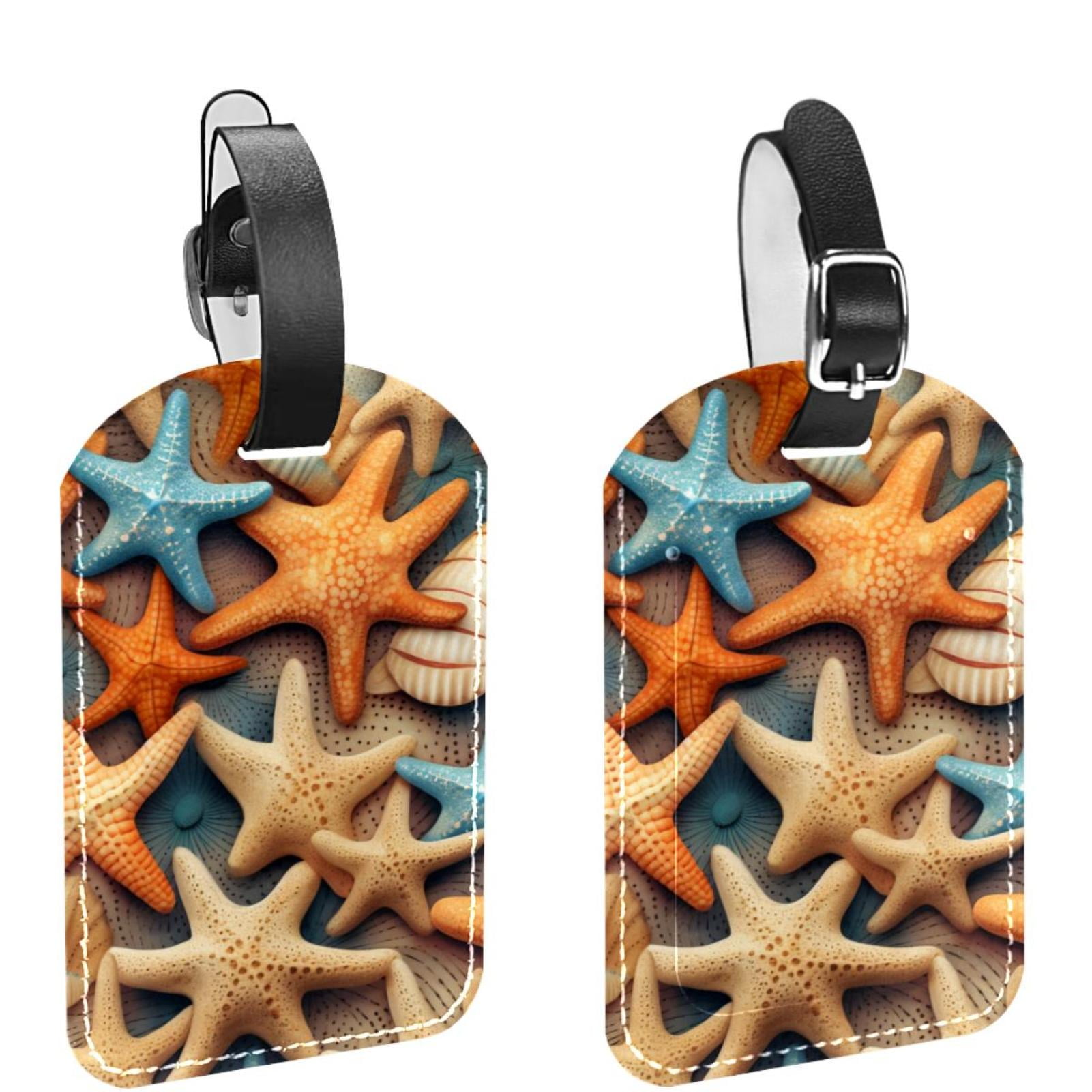 Square 2Pack PU Leather Starfish Cruise Luggage Tag with Privacy Cover ...