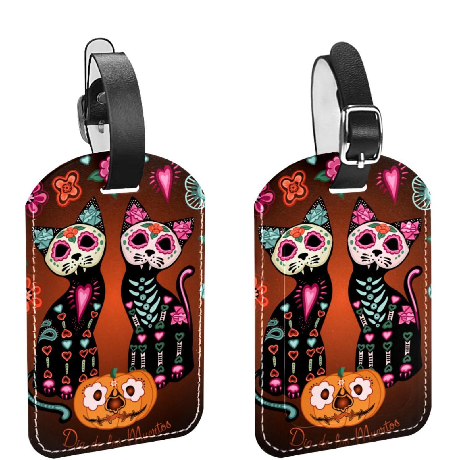 Square 2Pack PU Leather Sugar Cats Pumpkin Cruise Luggage Tag with ...