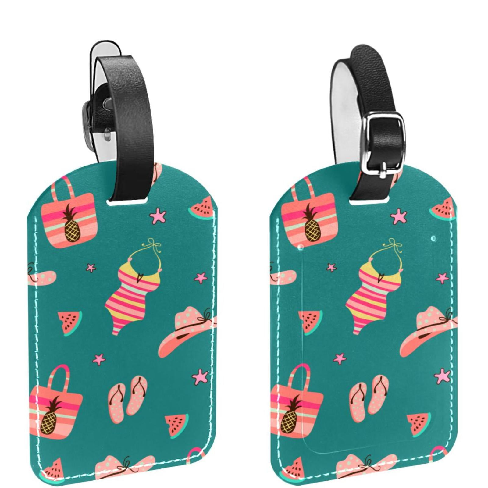 Square 2Pack PU Leather Summer Beach Cruise Luggage Tag with Privacy ...