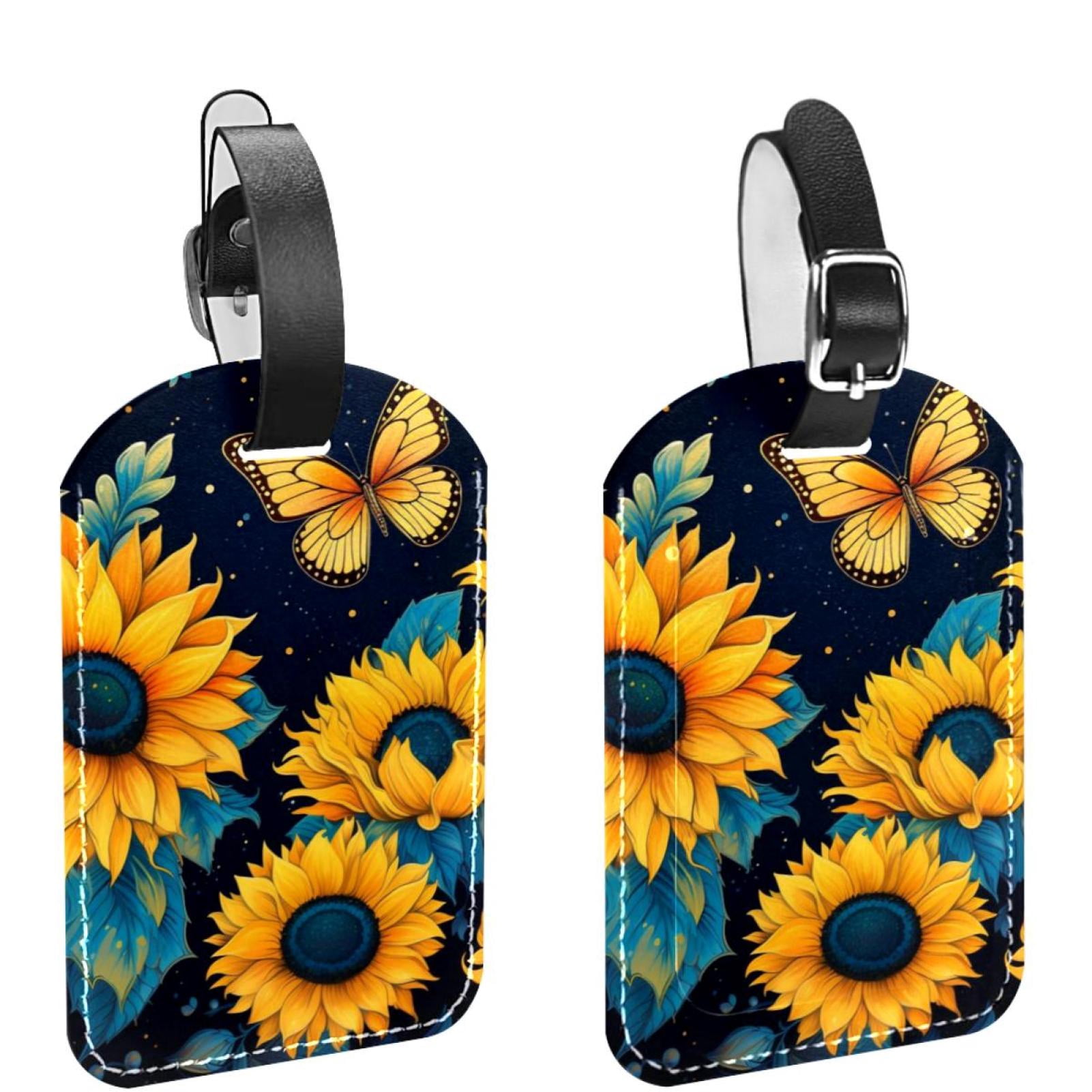 Square 2Pack PU Leather Sunflower Butterfly Cruise Luggage Tag with ...