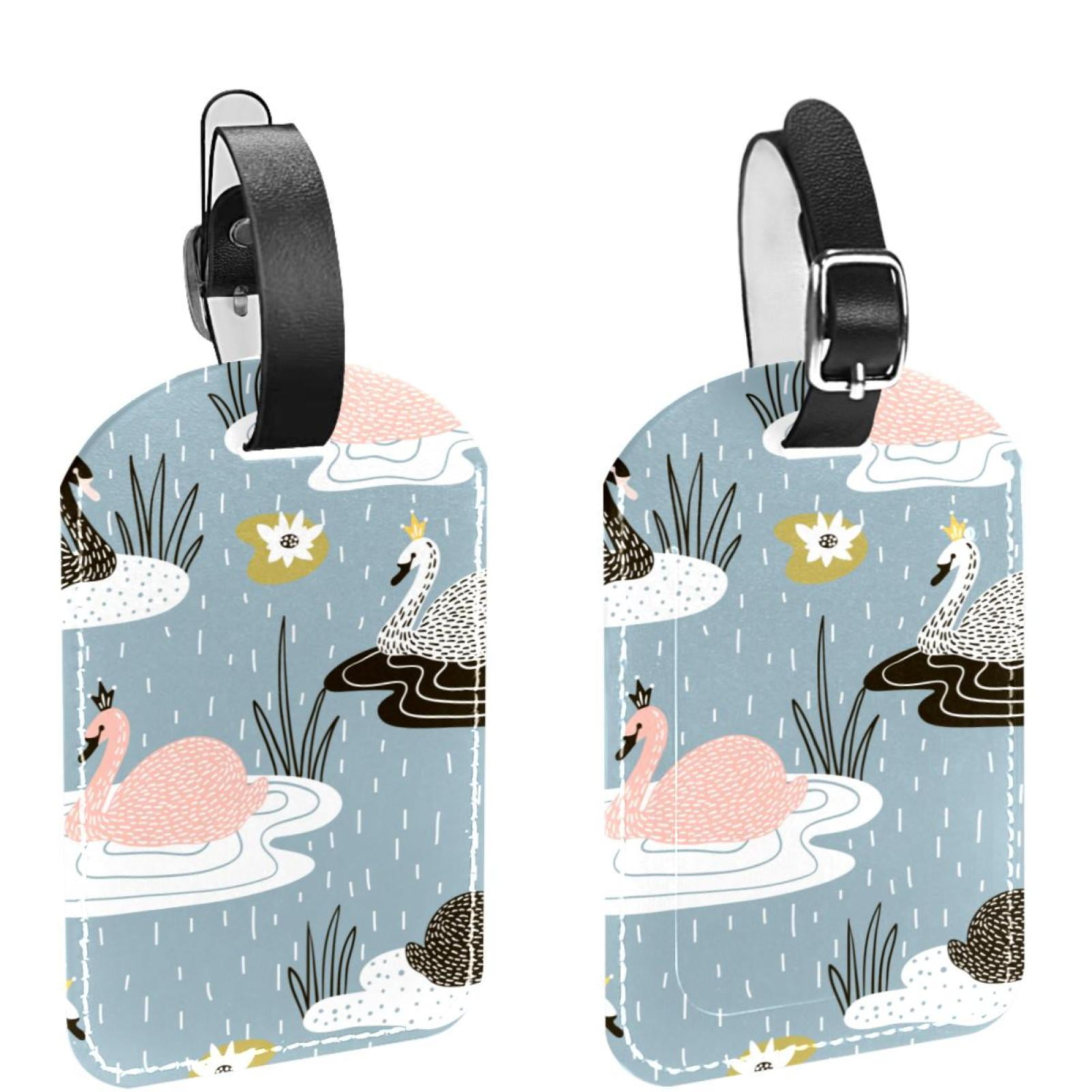 Square 2Pack PU Leather Swan with Crown Raining Cruise Luggage Tag with ...