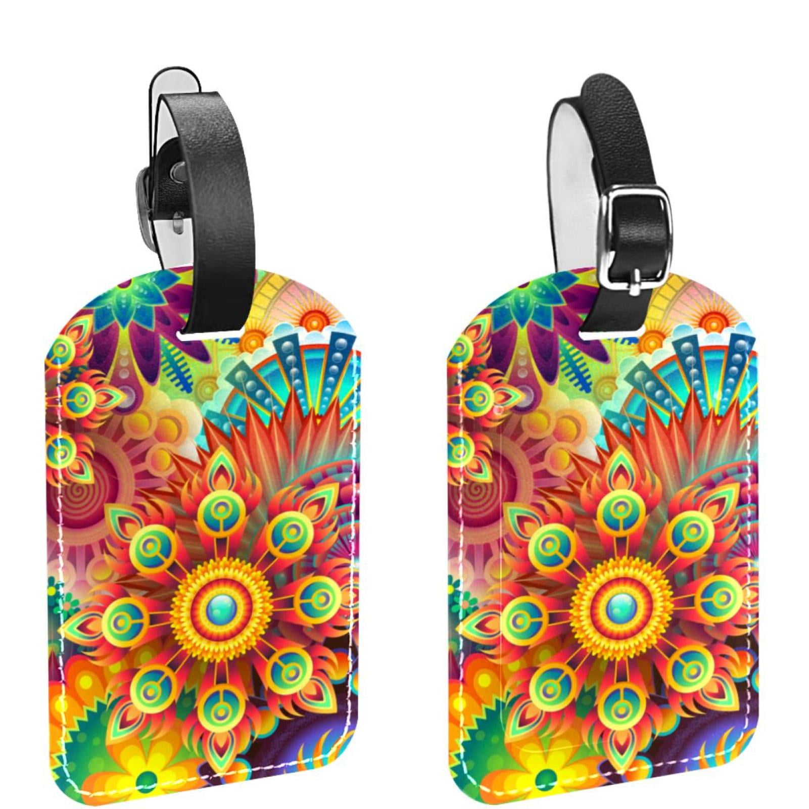 Square 2Pack PU Leather Trippy Floral Print Cruise Luggage Tag with ...