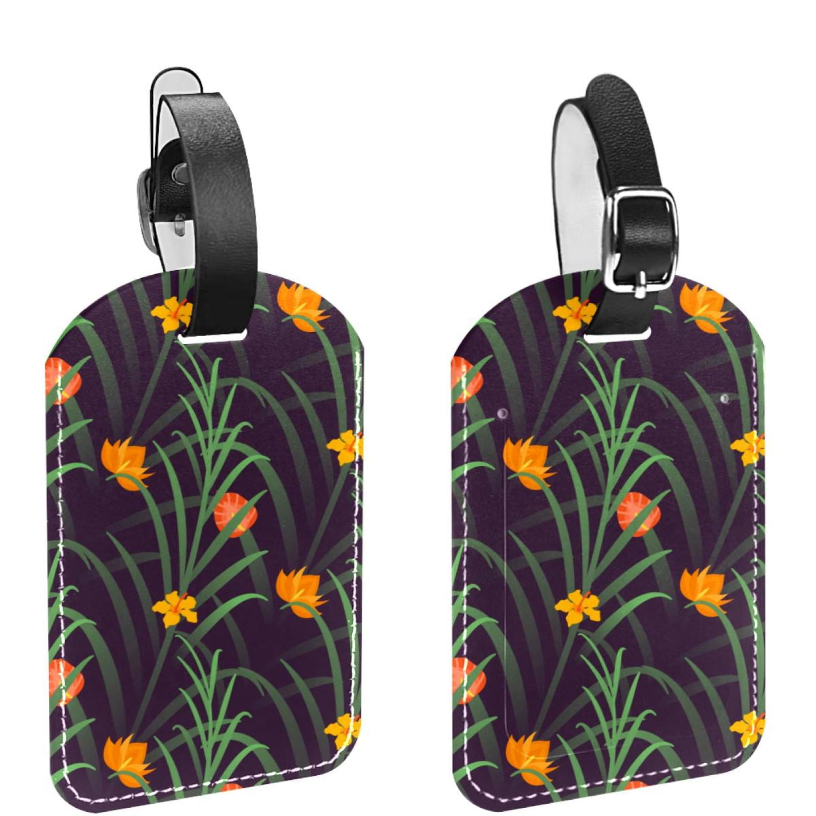 Square 2Pack PU Leather Tropical Flower Cruise Luggage Tag with Privacy ...