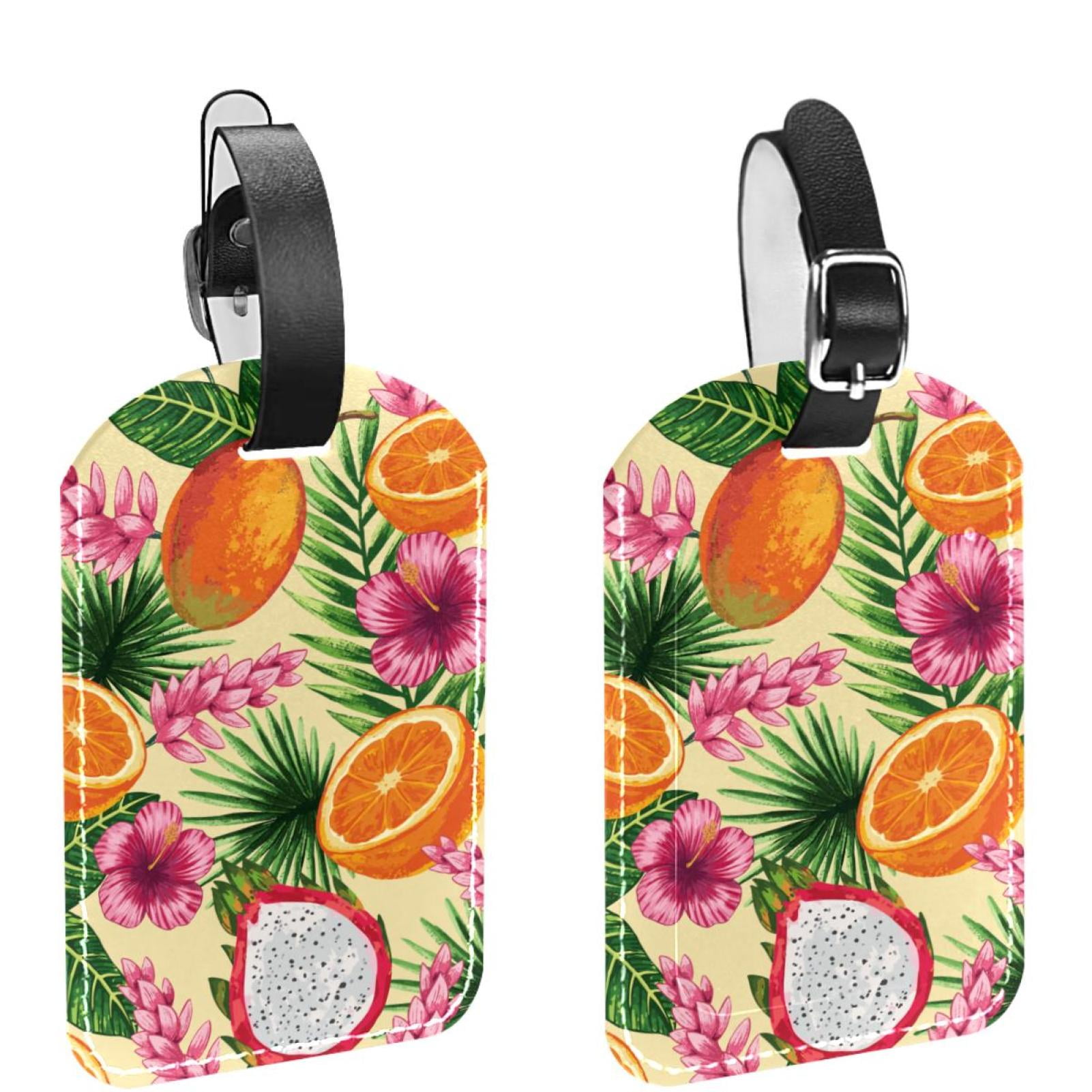 Square 2Pack PU Leather Tropical Flower Dragon Cruise Luggage Tag with ...