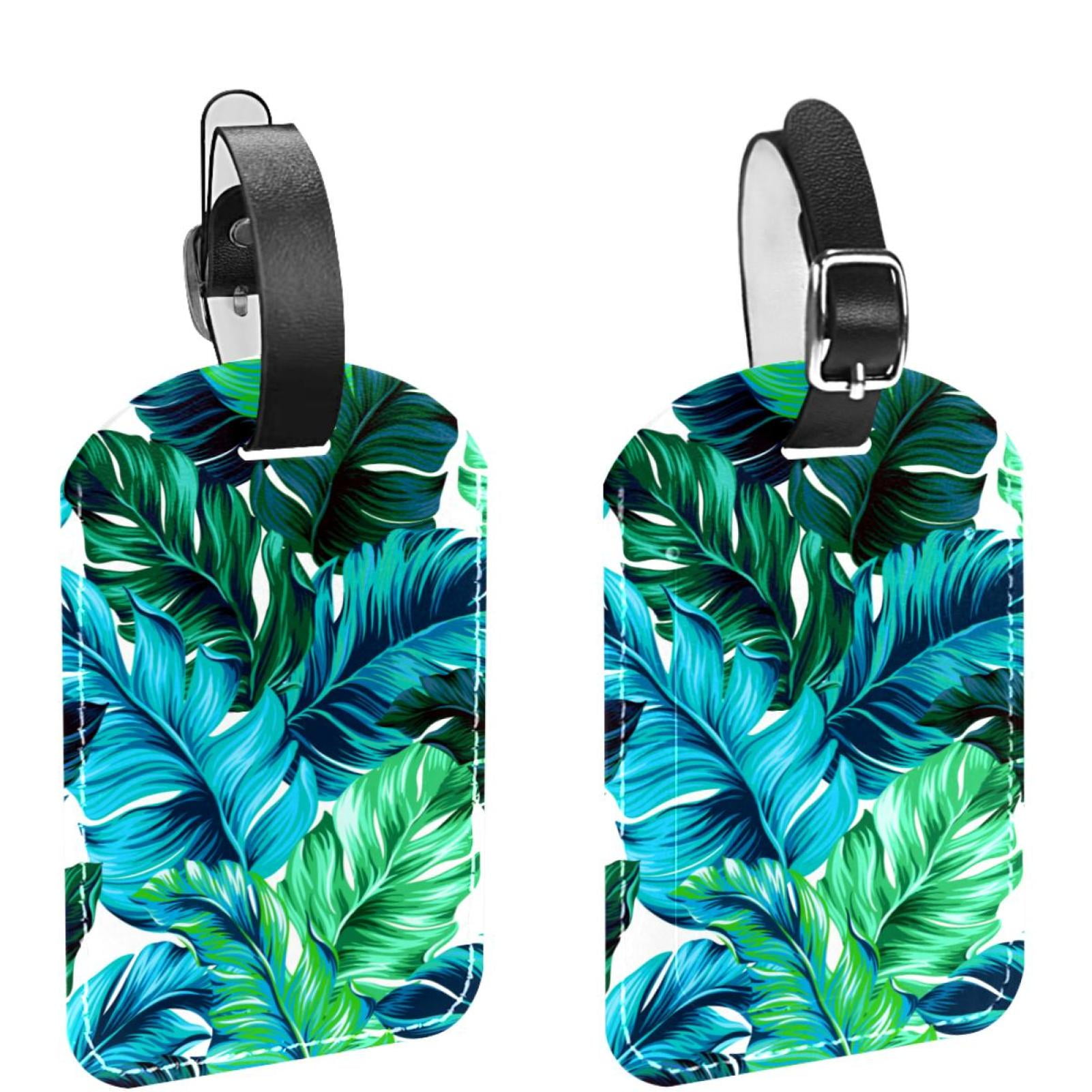 Square 2Pack PU Leather Tropical Green Leaf Cruise Luggage Tag with ...