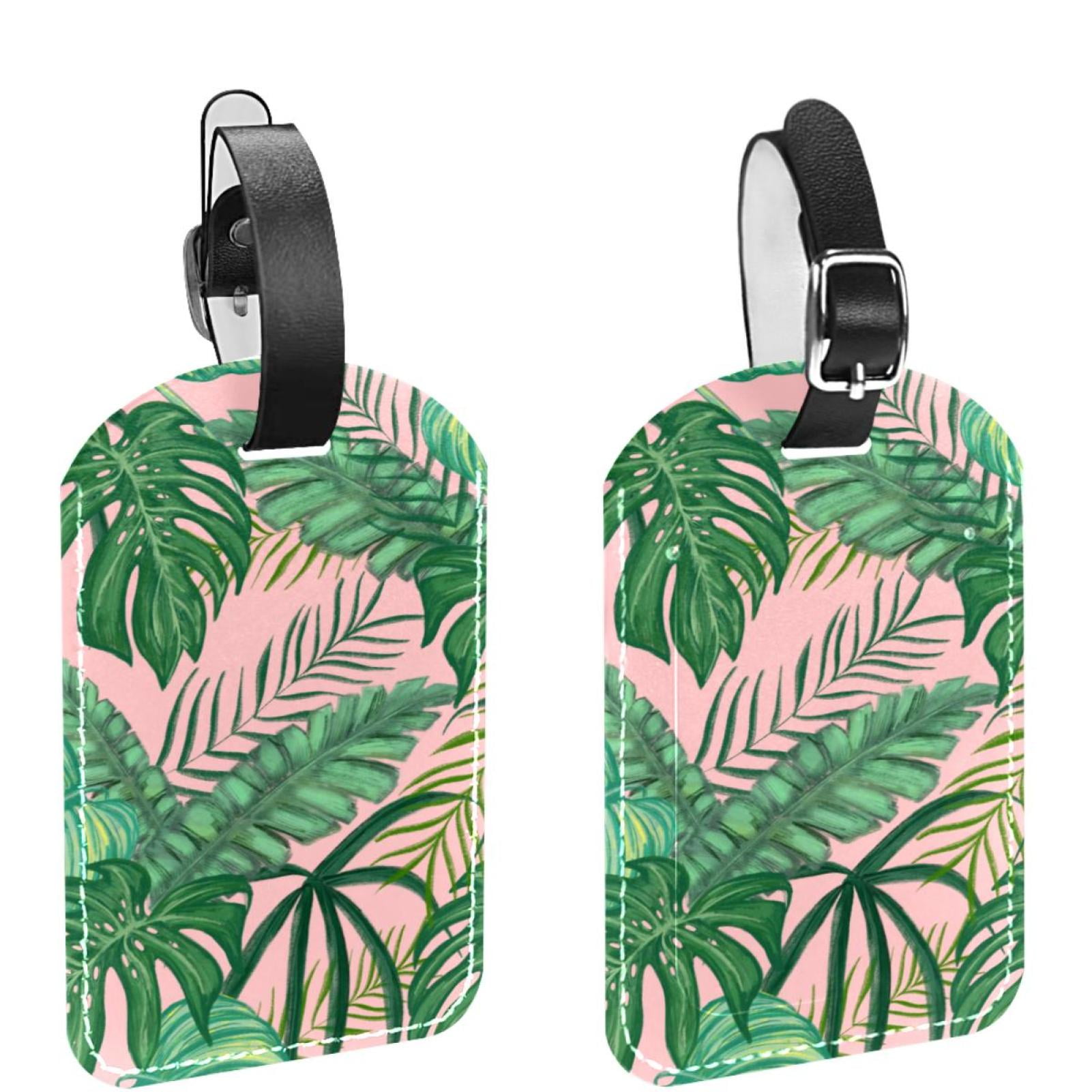 Square 2Pack PU Leather Watercolor Leaves Cruise Luggage Tag with ...