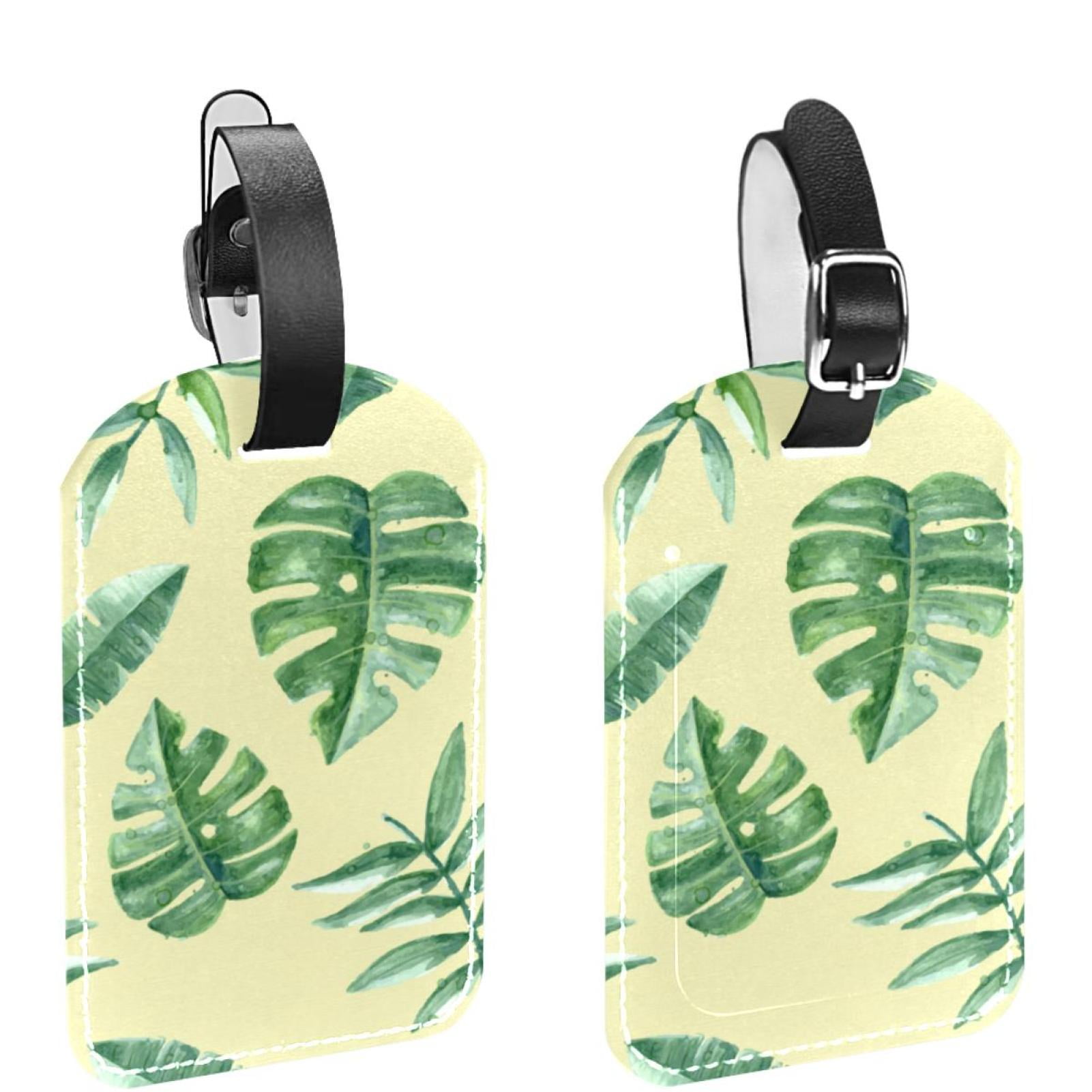 Square 2Pack PU Leather Tropical Leaf Cruise Luggage Tag with Privacy ...