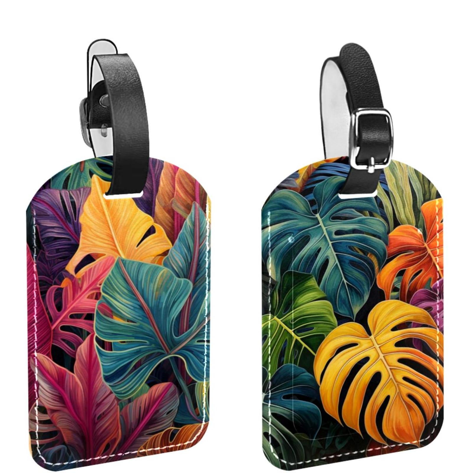 Square 2Pack PU Leather Tropical Leaves Cruise Luggage Tag with Privacy ...