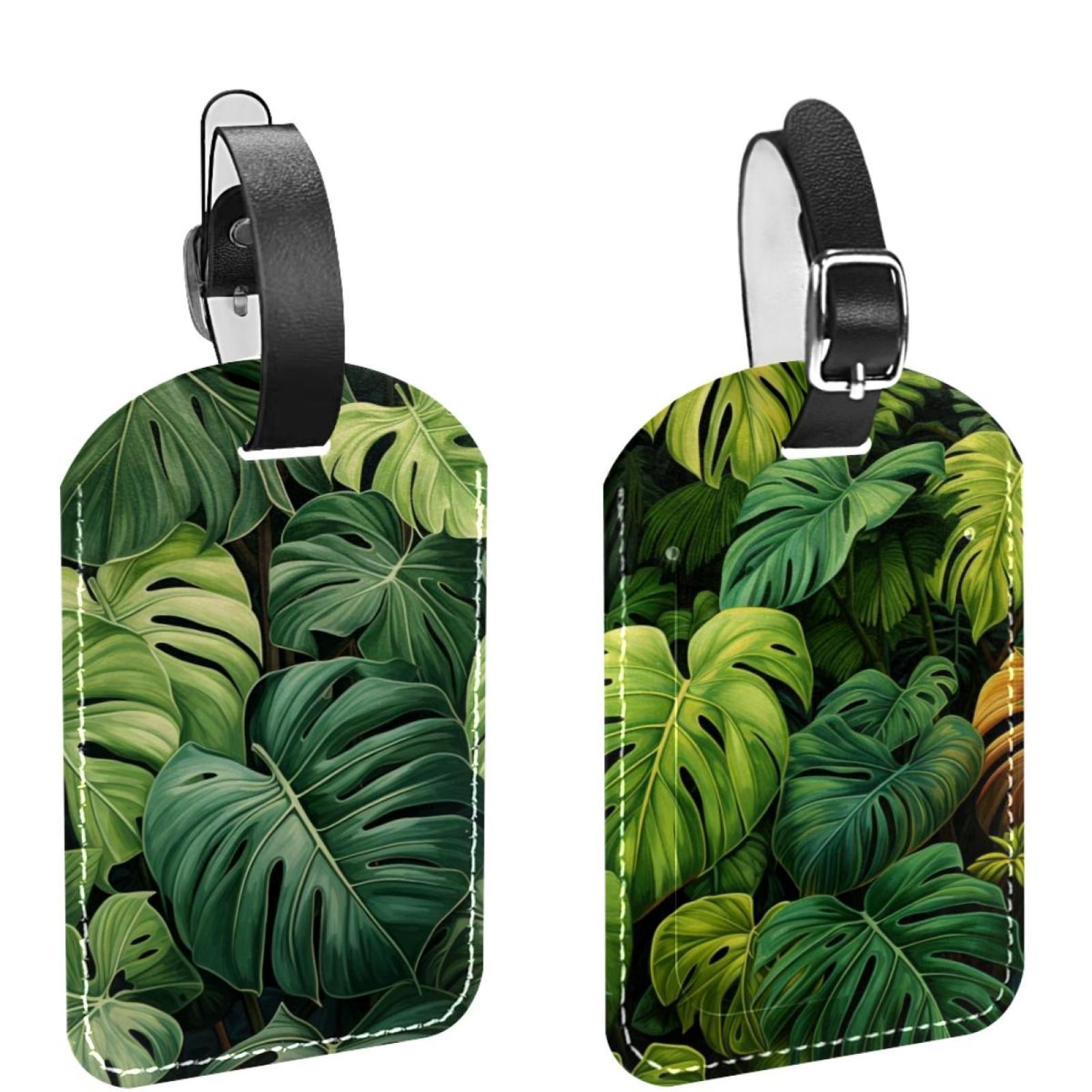 Square 2Pack PU Leather Tropical Leaves Cruise Luggage Tag with Privacy ...