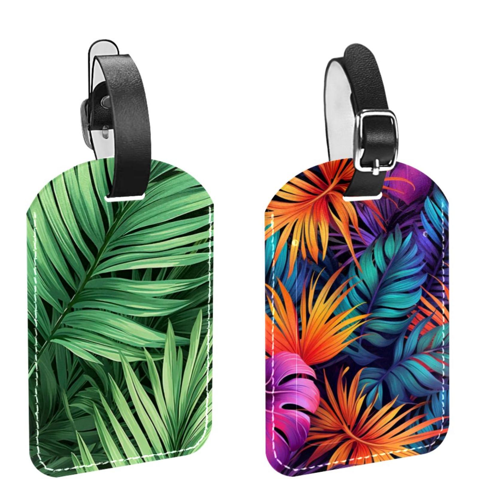 Square 2Pack PU Leather Tropical Leaves Cruise Luggage Tag with Privacy ...
