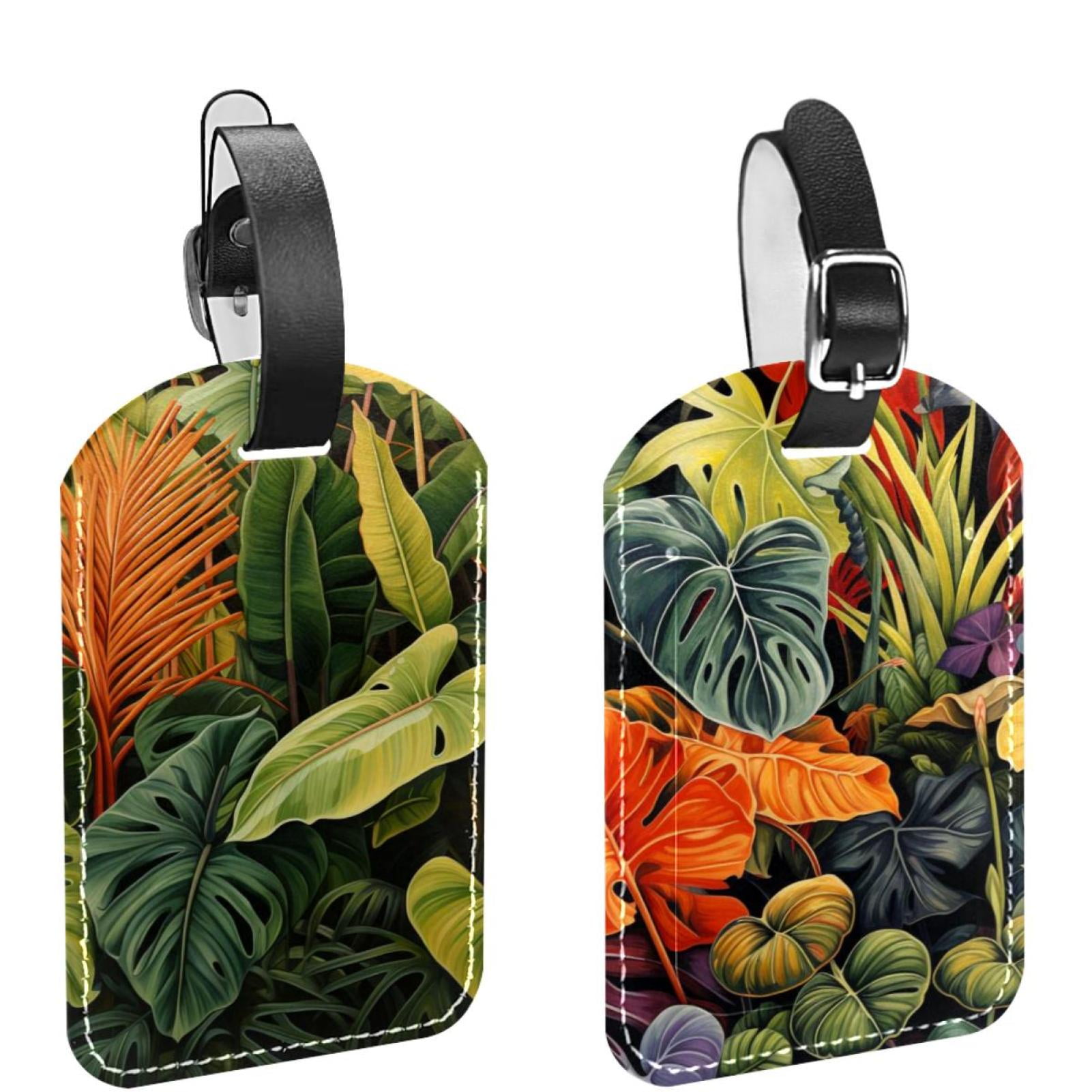 Square 2Pack PU Leather Tropical Leaves Cruise Luggage Tag with Privacy ...