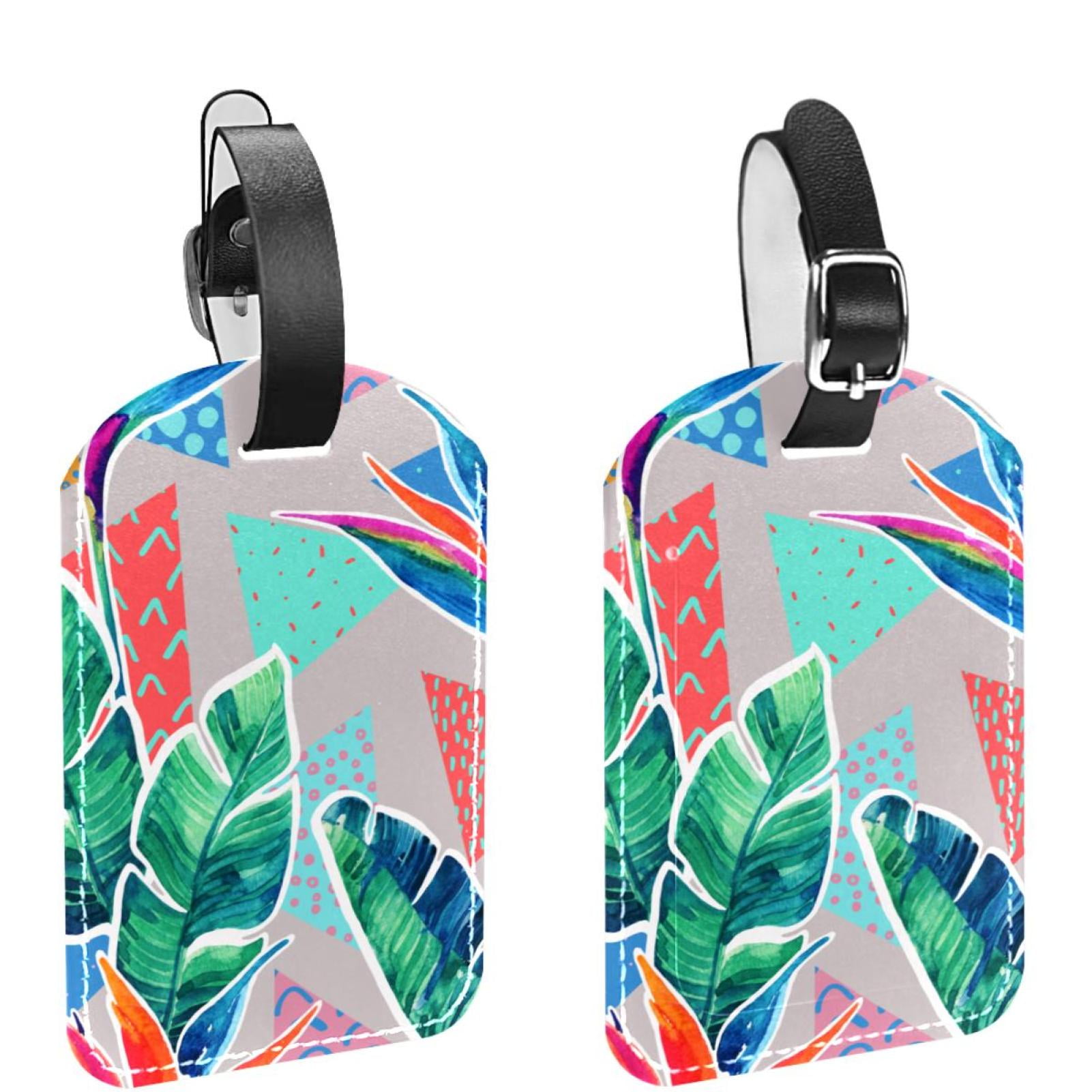 Square 2Pack PU Leather Tropical Leaves Cruise Luggage Tag with Privacy ...