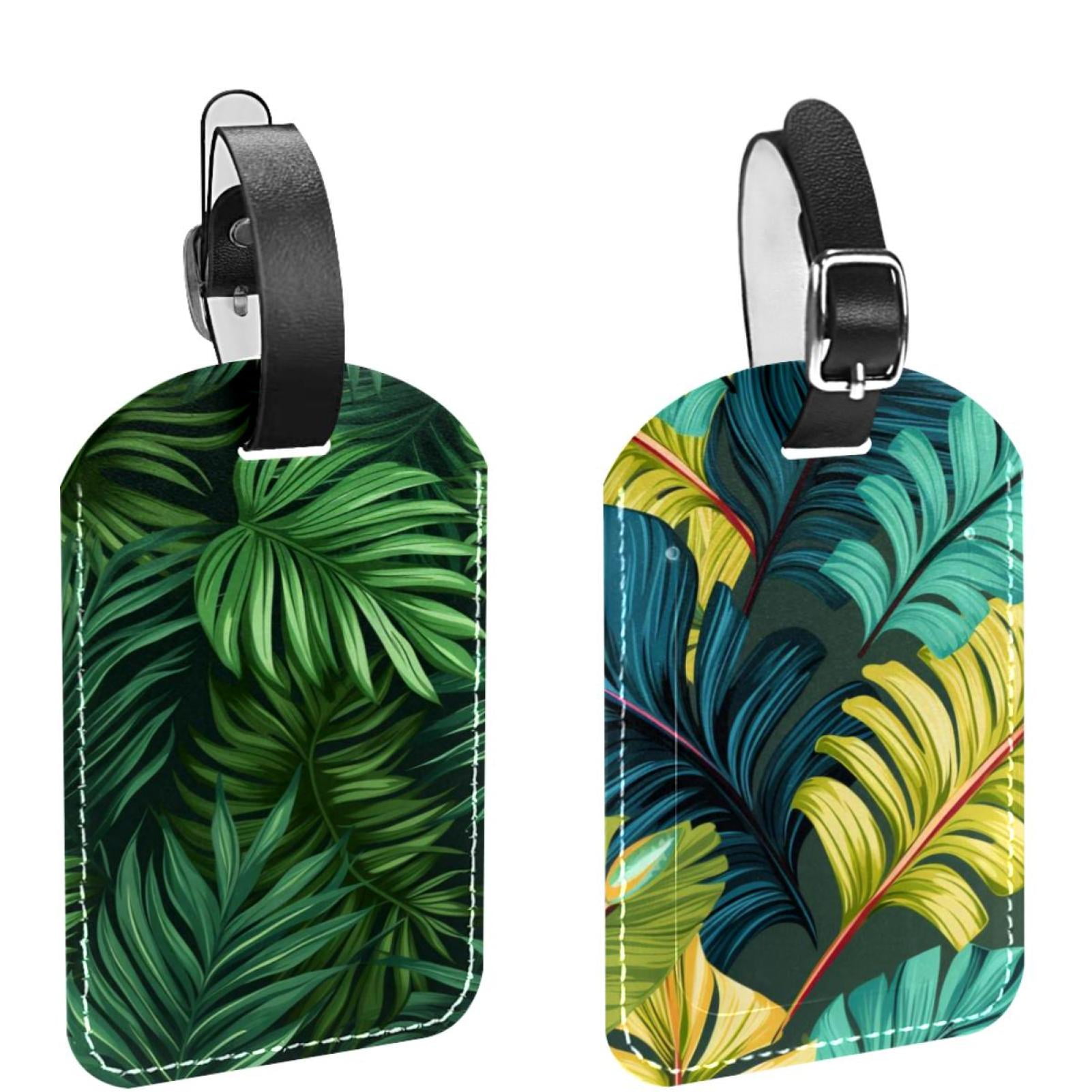 Square 2Pack PU Leather Tropical Leaves Cruise Luggage Tag with Privacy ...