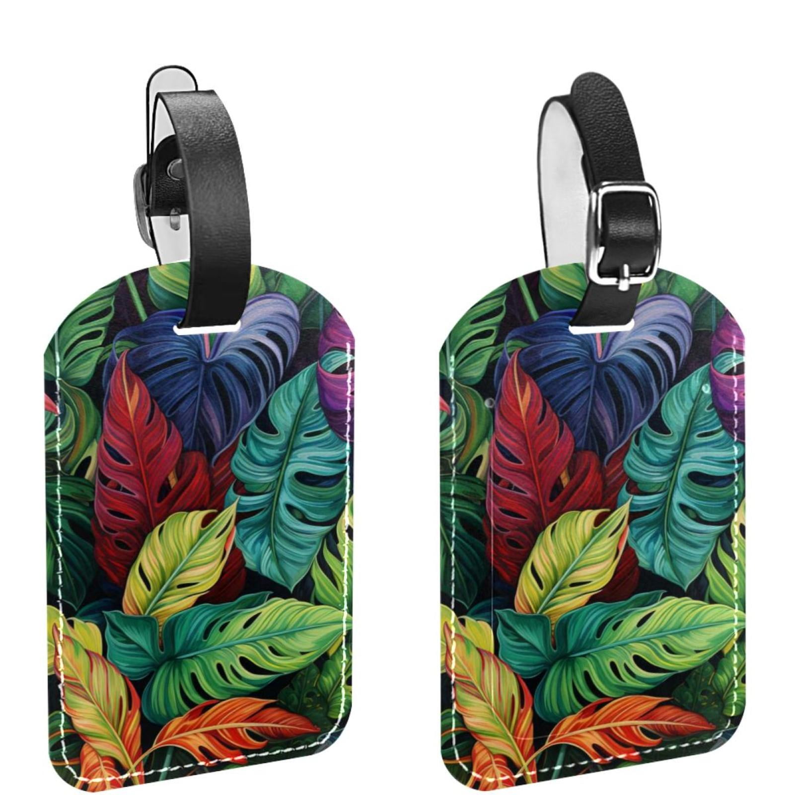 Square 2Pack PU Leather Tropical Leaves Cruise Luggage Tag with Privacy ...